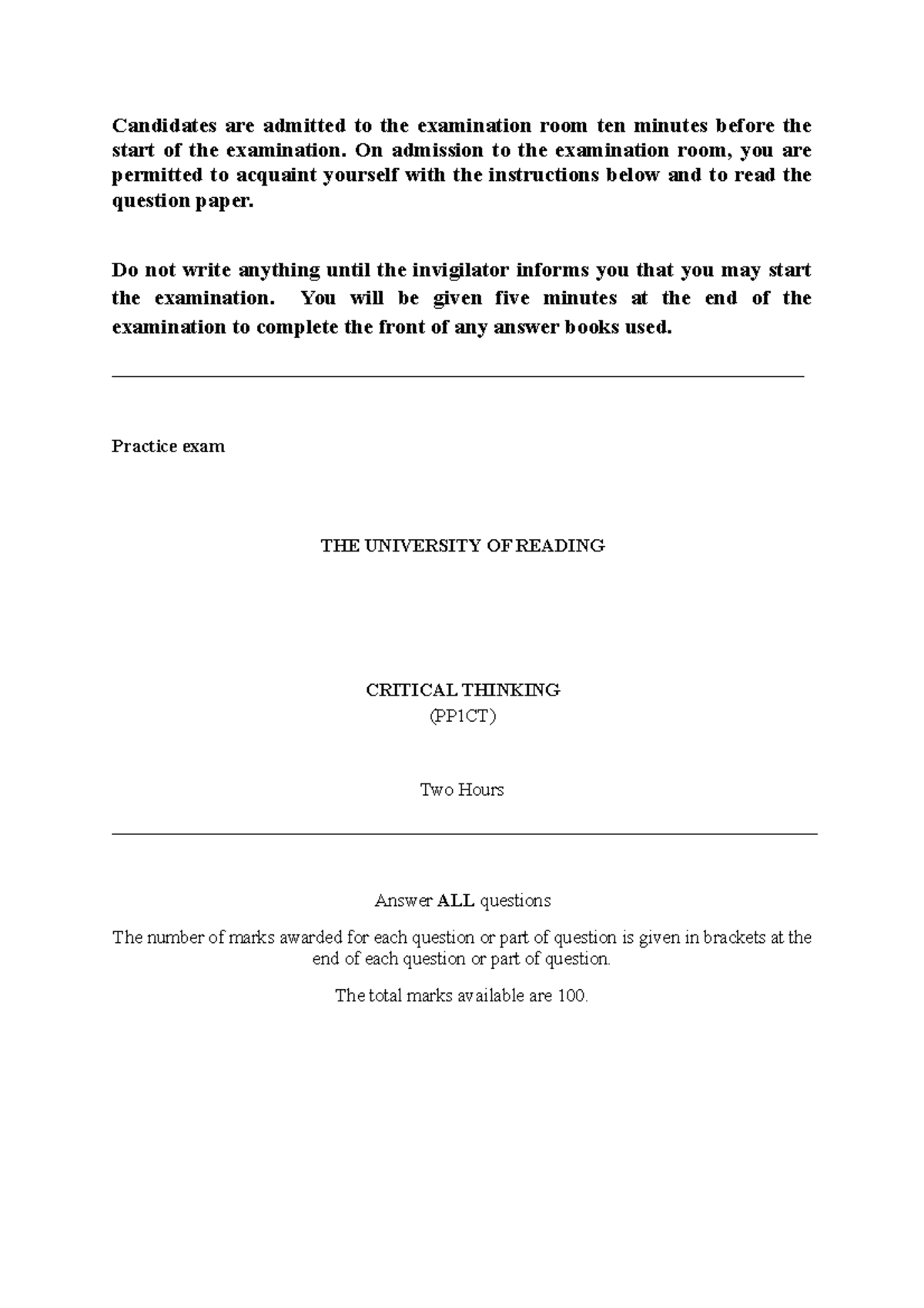 Practice exam 2012, questions - Candidates are admitted to the ...