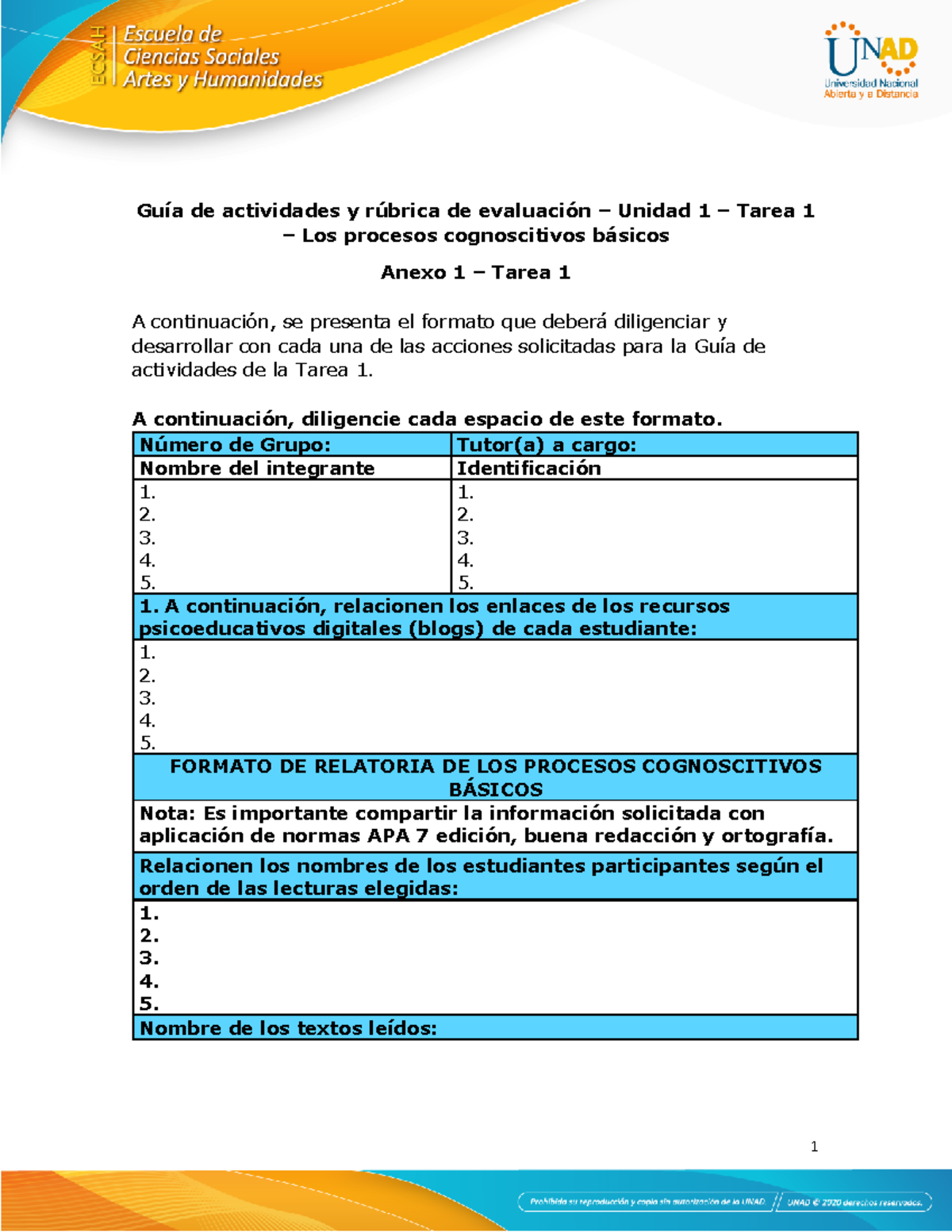 Anexo 1- Tarea 1-Procesos cognoscitivos básicos - 1 GuÌa de actividades y r ̇brica de evaluaciÛn ...