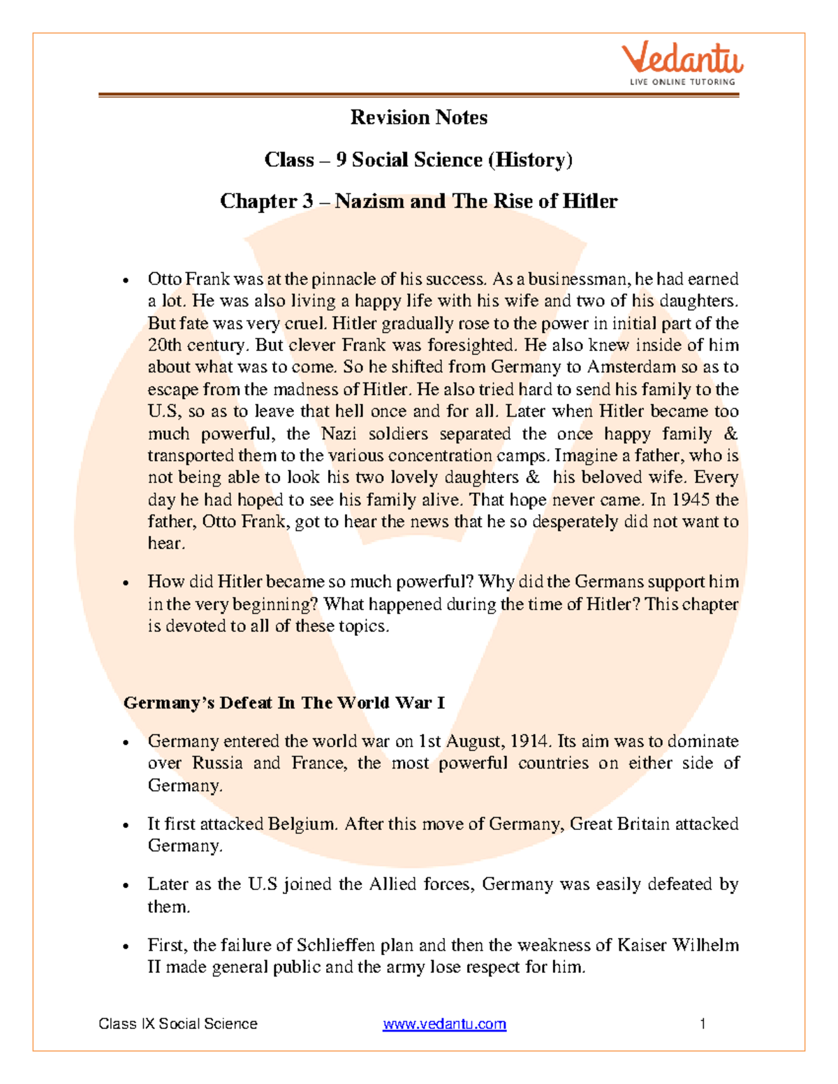 CBSE Class 9 History Chapter 3 Notes - Nazism and the Rise of Hitler ...