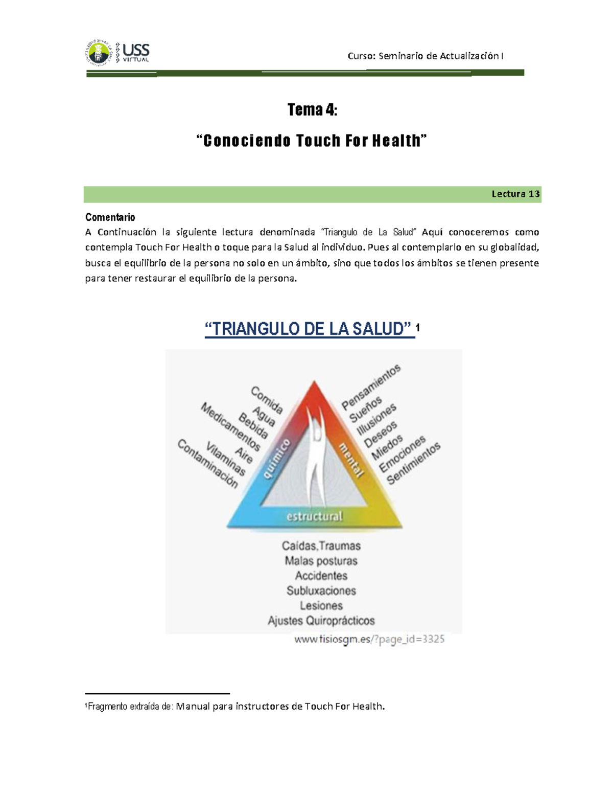 Lectura 13 Triangulo DE LA Salud - Curso: Seminario de Actualización I ...