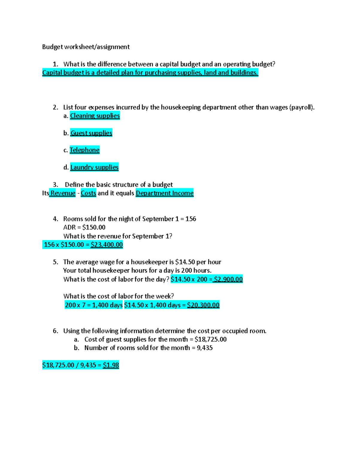 Budget worksheet - Budget worksheet/assignment What is the difference ...