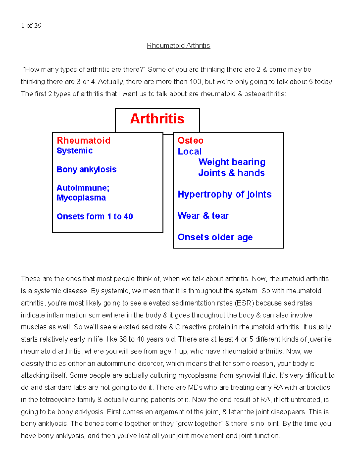 Rheumatoid Arthritis - Lecture notes 1 - 1 of 26 Rheumatoid Arthritis ...