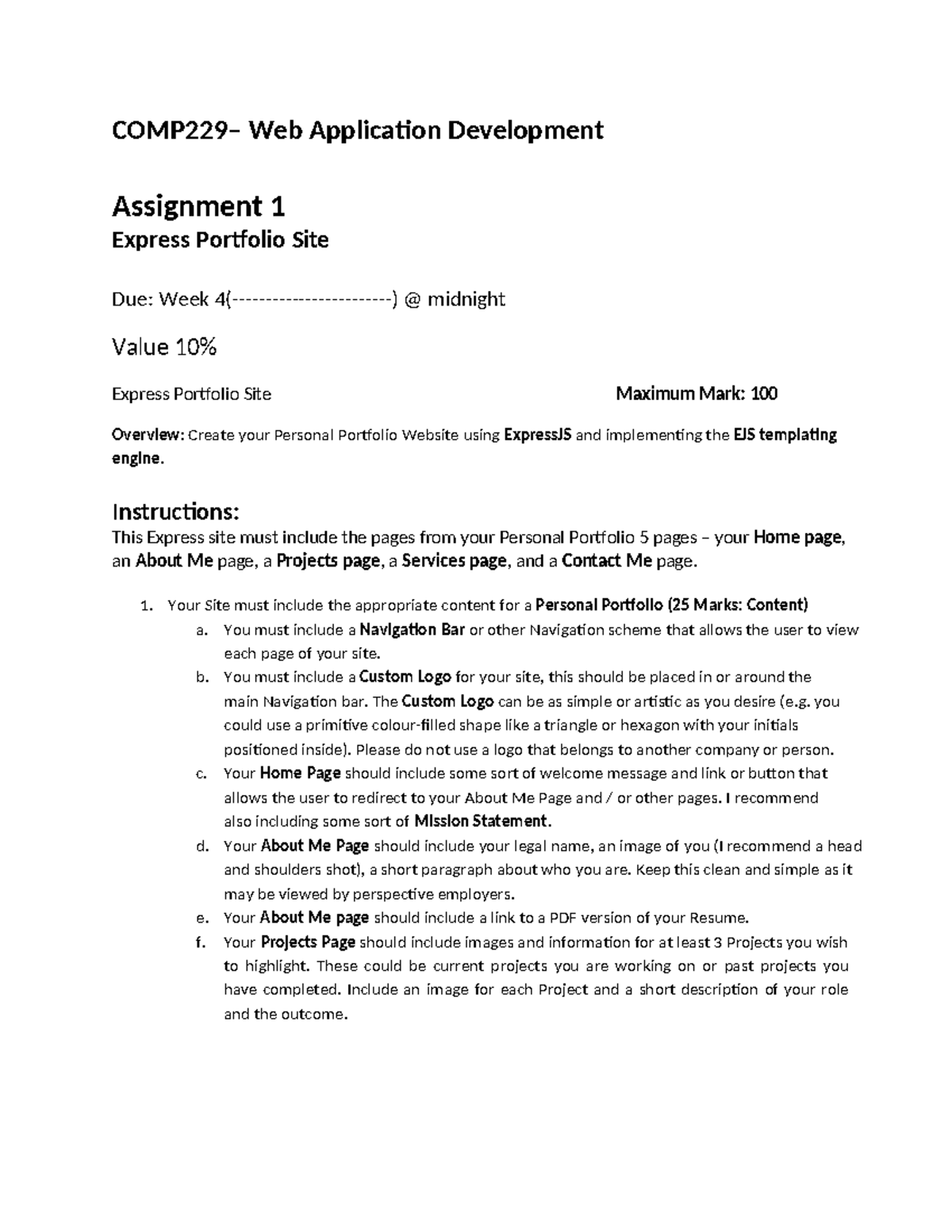 Assignment 1 - Express Portfolio N - COMP229– Web Application Development Assignment 1 Express ...
