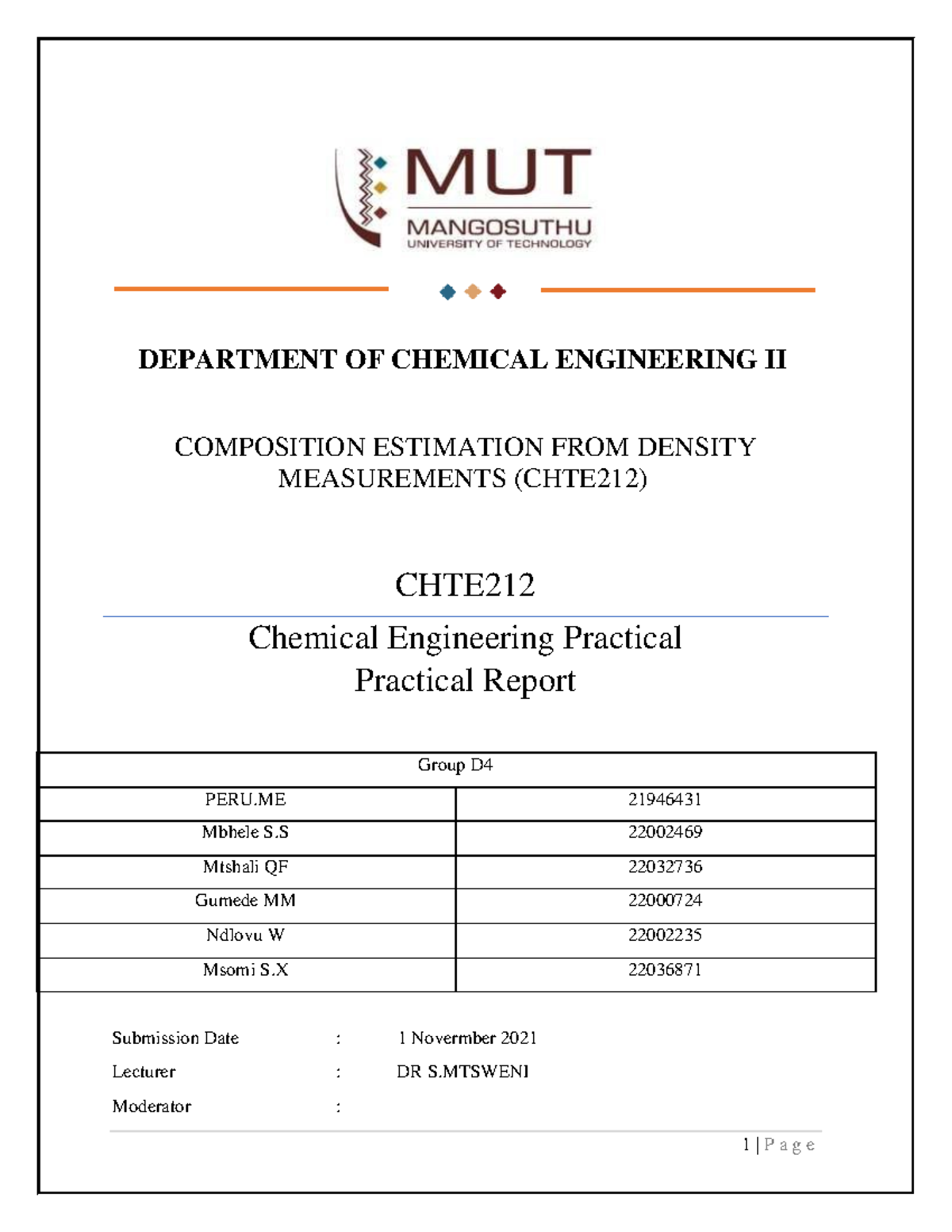 Department OF Chemical Engineering Practical Reportii 5-signed ...