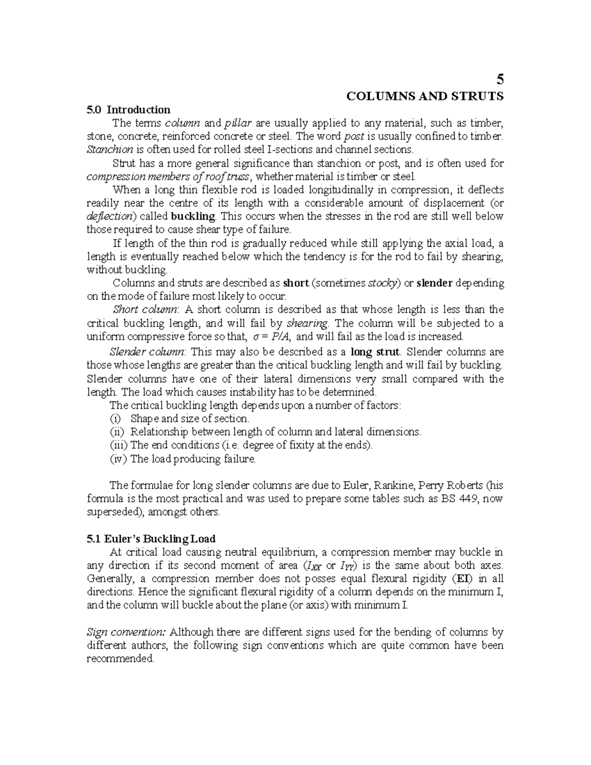 5. Columns AND Struts 2024 - COLUMNS AND STRUTS 5 Introduction The ...