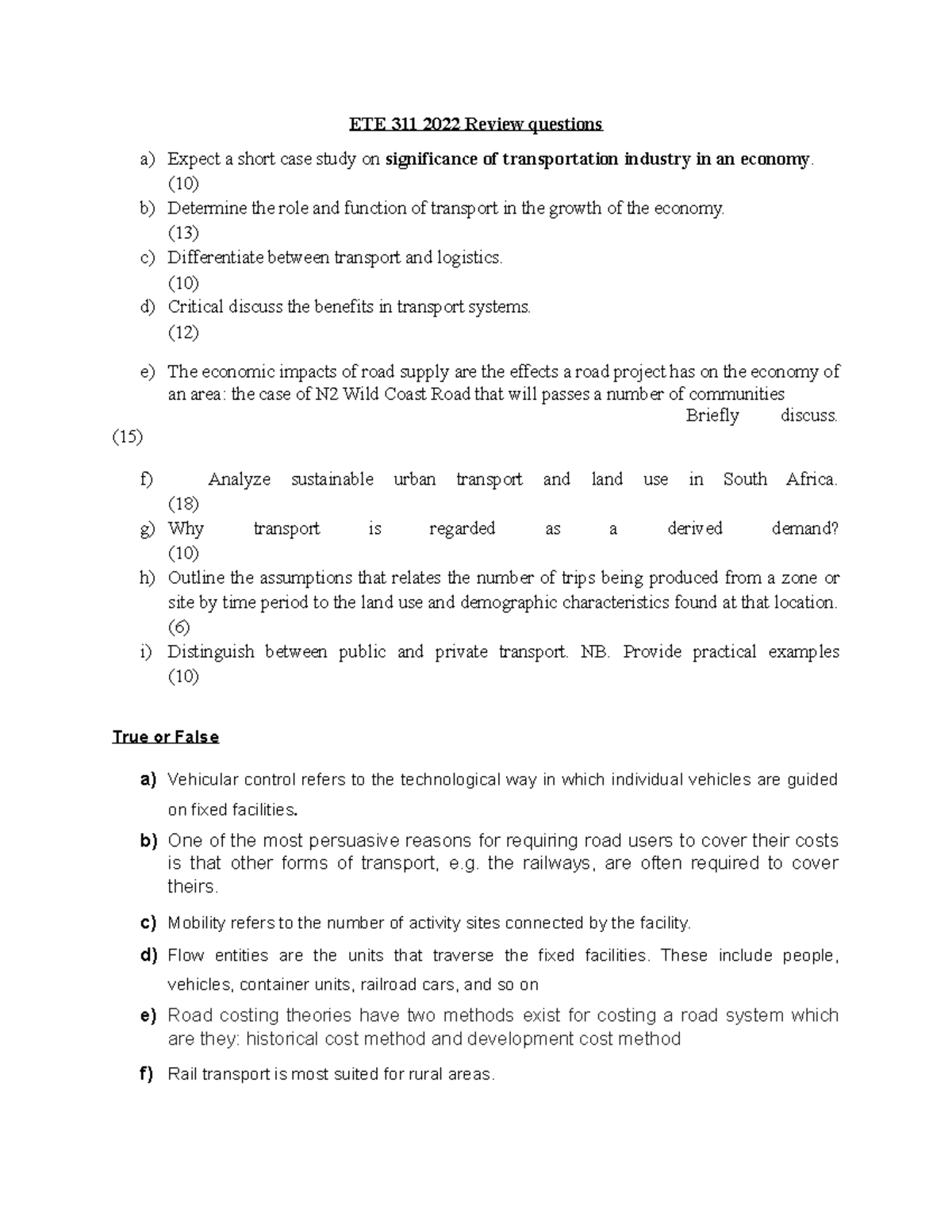 ETE 311 2022 Review questions E - ETE 311 2022 Review questions a) Expect a short case study on ...