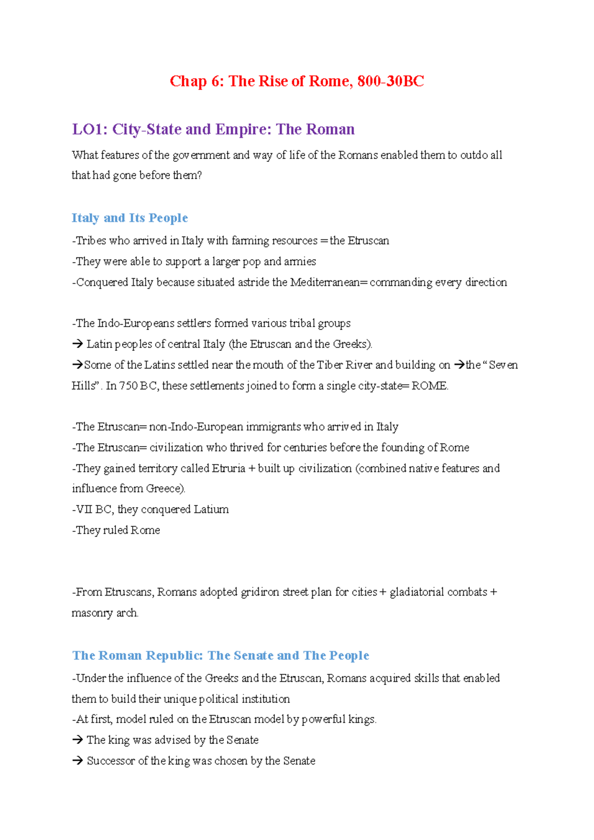 The Roman Peace, chap 6 - Chap 6: The Rise of Rome, 800-30BC LO1: City ...