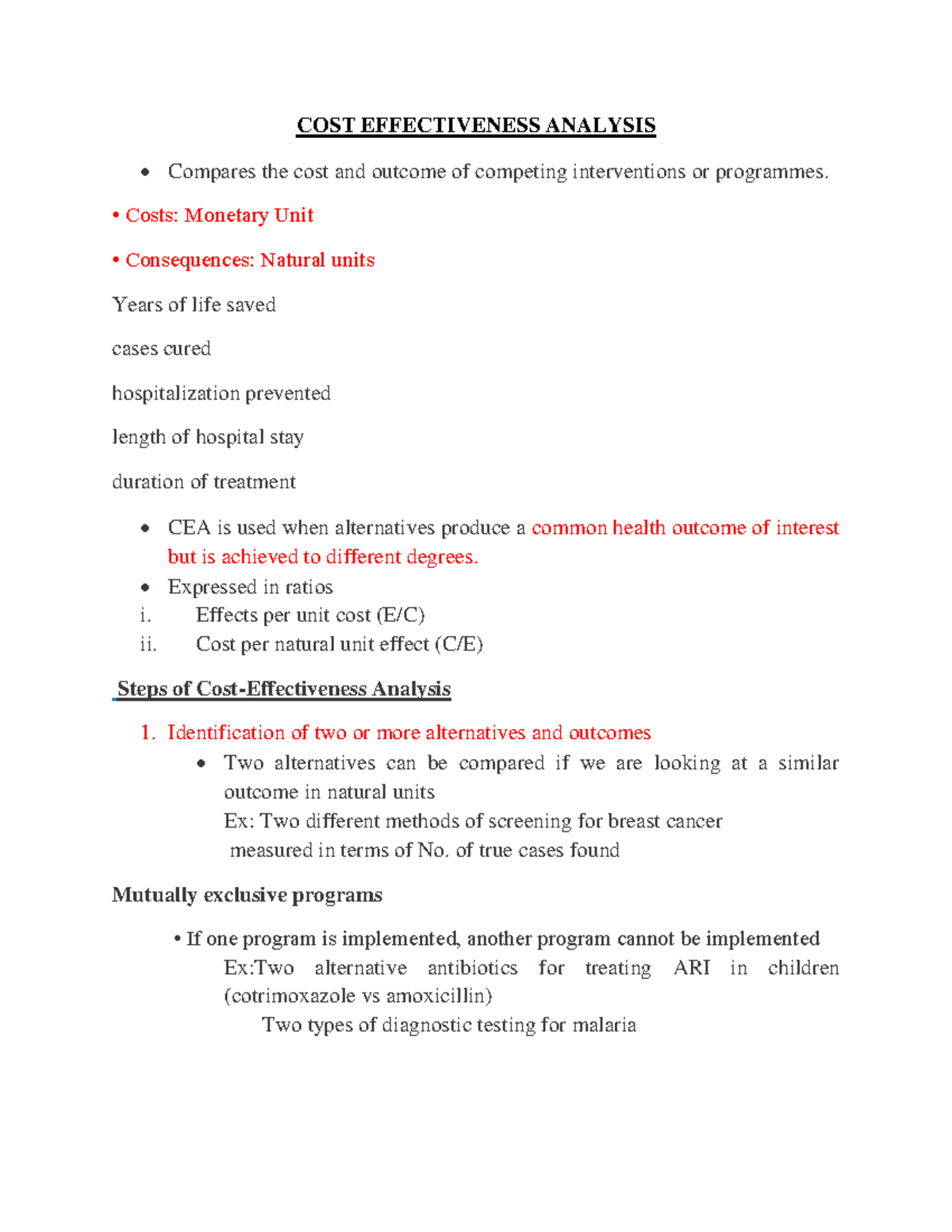 PEPE-Cost effectiveness analysis pdf - COST EFFECTIVENESS ANALYSIS Compares the cost and outcome ...