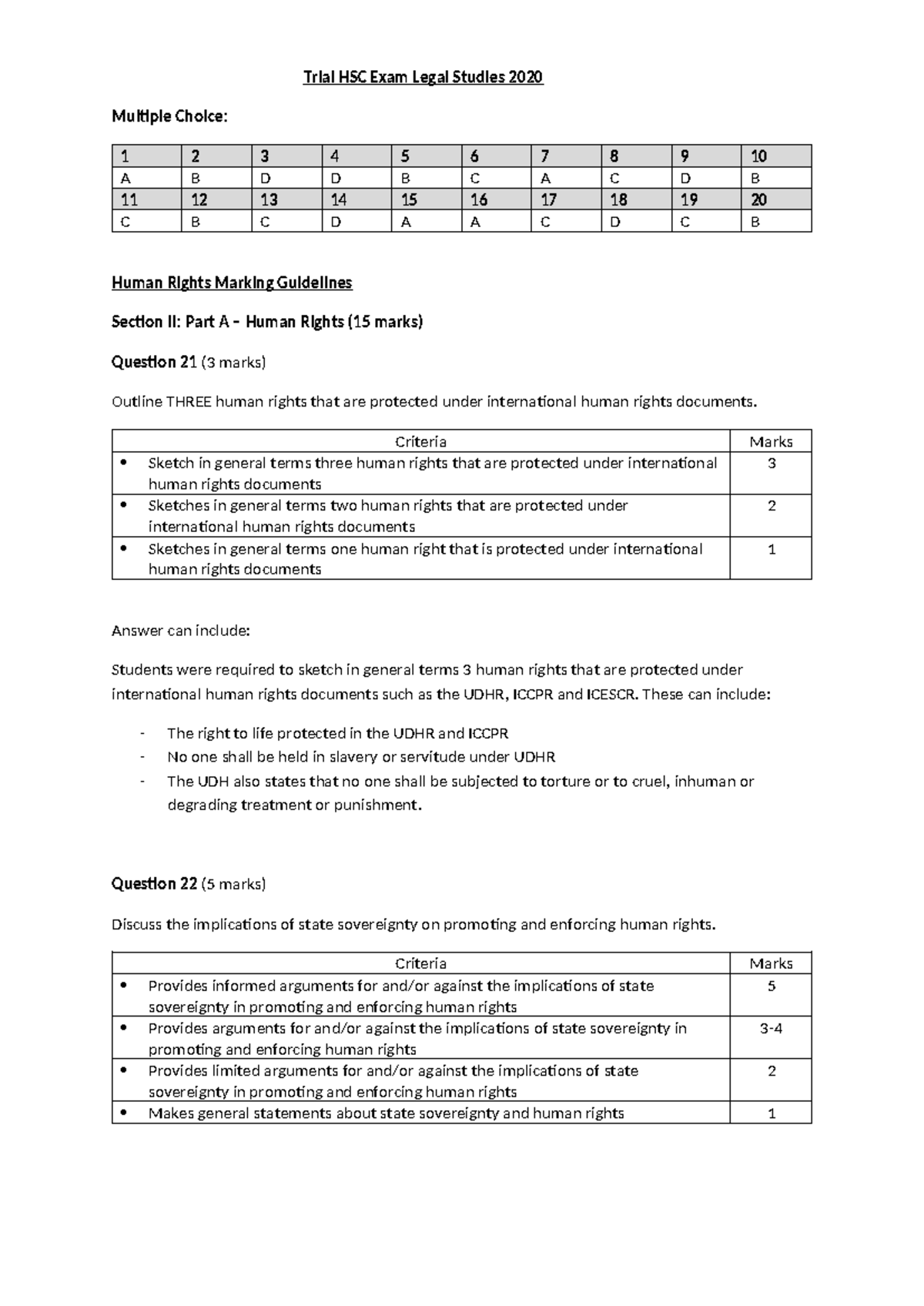 2020 HSC Trial Criteria - Trial HSC Exam Legal Studies 2020 Multiple ...