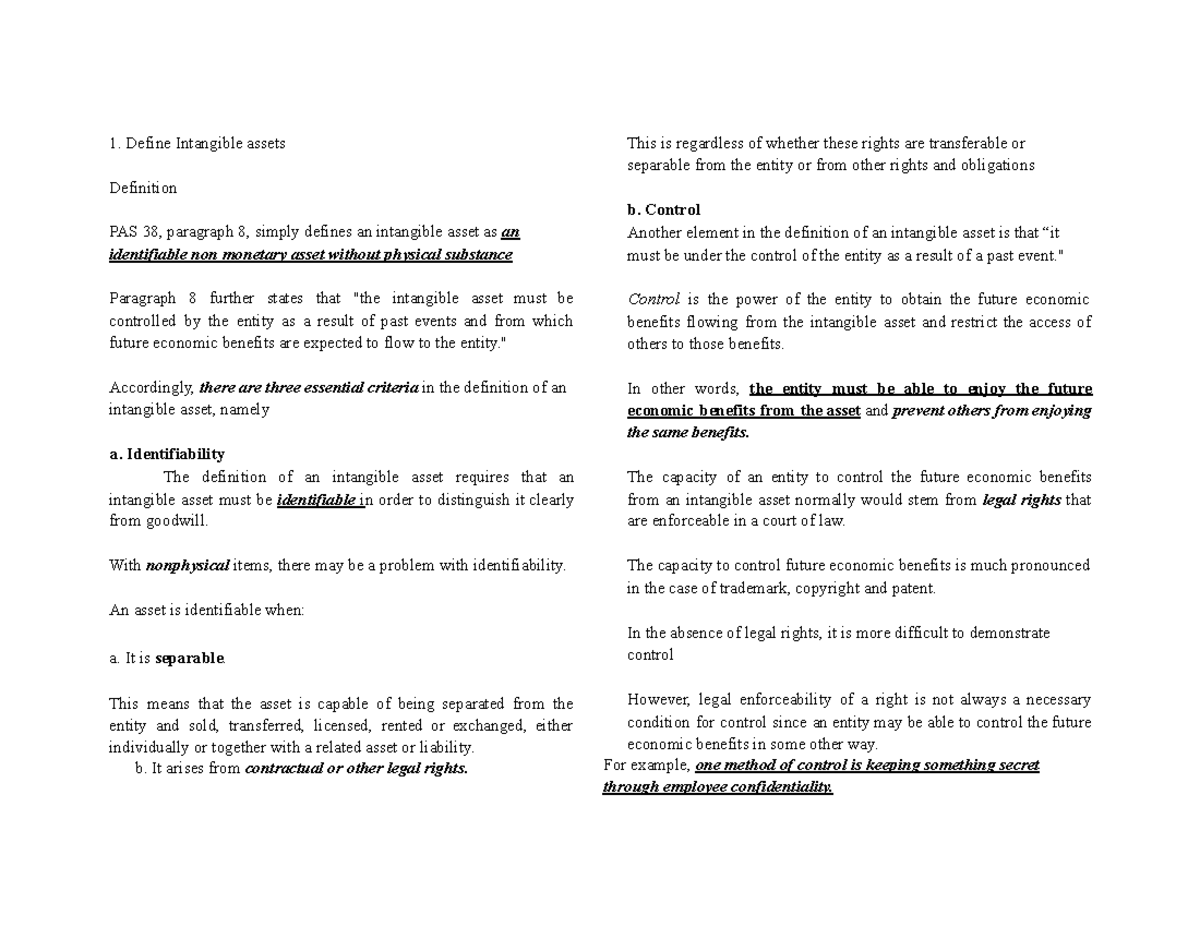 Intangible Assets - You can use this material as notes and reviewer ...