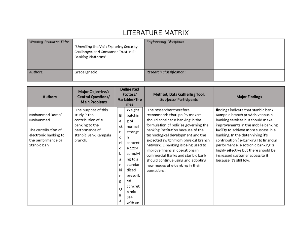 Literature- Matrixfinal - LITERATURE MATRIX Working Research Title ...