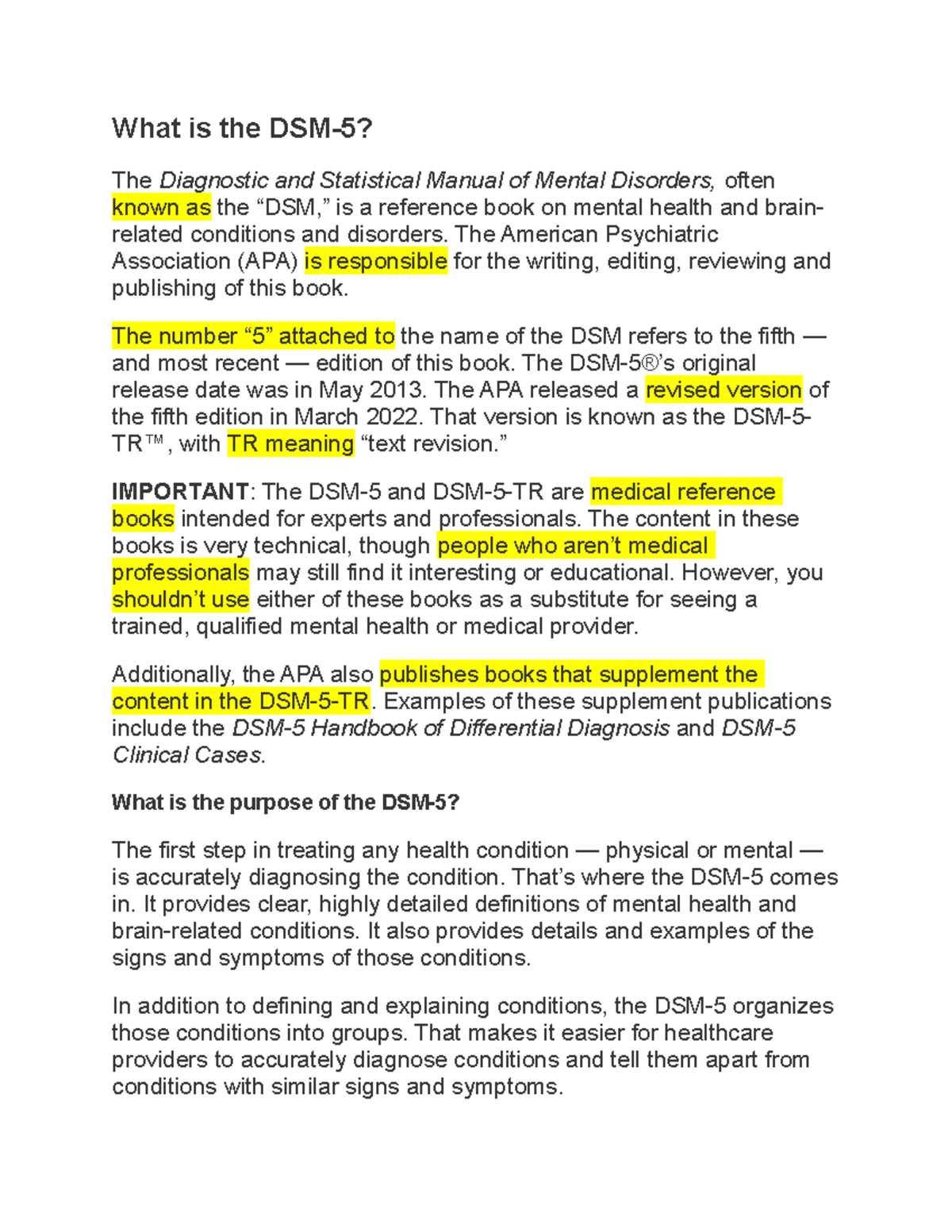 What is the DSM - helping notes - What is the DSM-5? The Diagnostic and ...