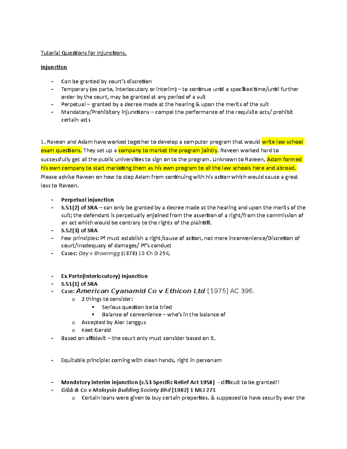 Tutorial Questions for Injunctions 2021/2022 - Tutorial Questions for Injunctions. Injunction ...