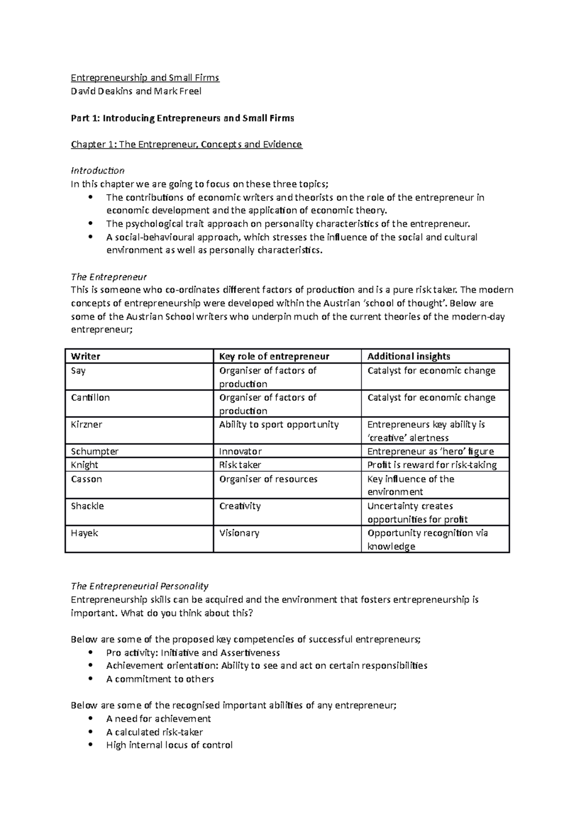 Exploring Entrepreneurship and Small Firms Textbook Notes ...