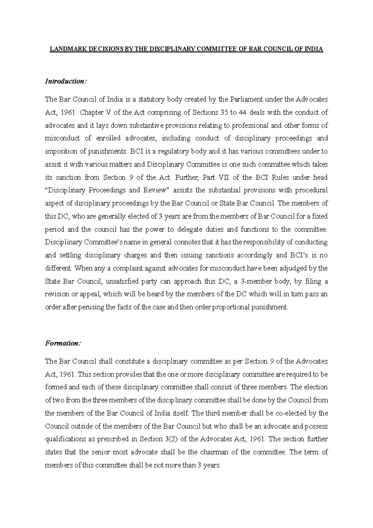 Disciplinary committee - LANDMARK DECISIONS BY THE DISCIPLINARY ...