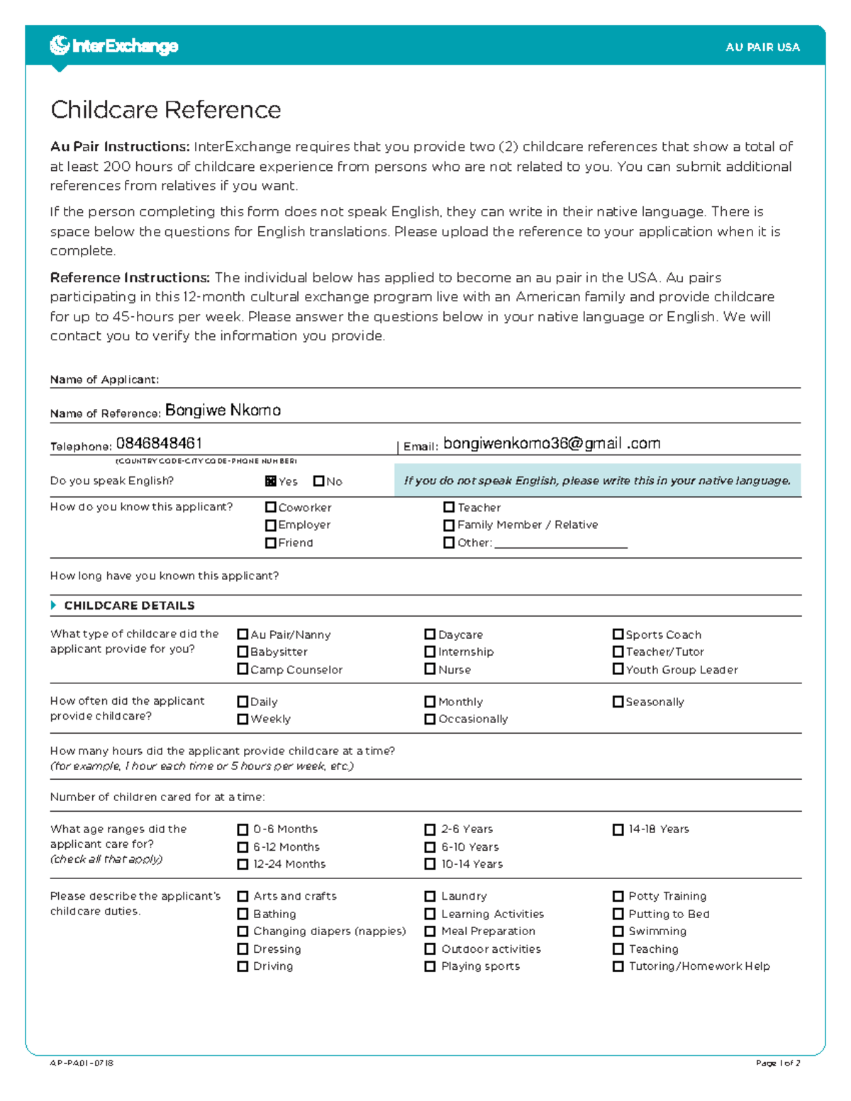 1664547966555 Childcare Reference 8 2018 - AP–PA01–0718 Page 1 of 2 AU ...