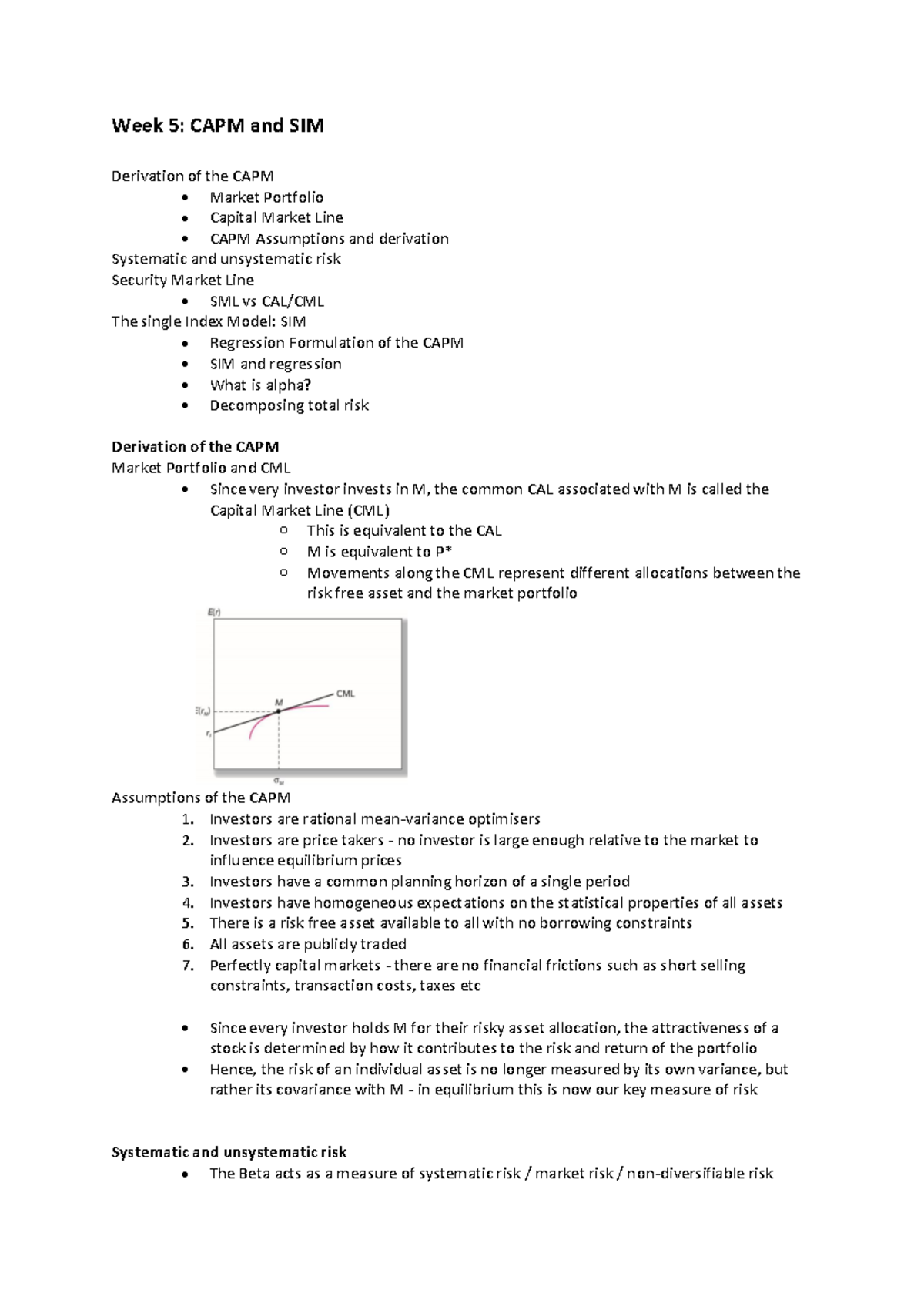Week 5 - CAPM and SIM - Lecture notes 5 - Week 5: CAPM and SIM ...