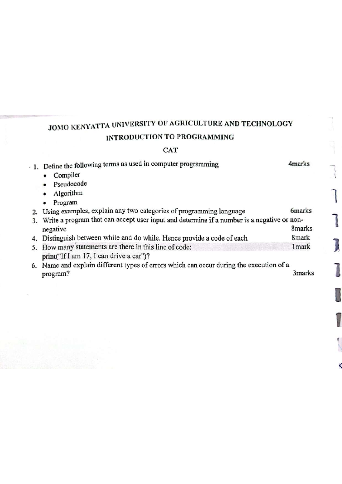 Introduction to programming CAT - Information Technology - Studocu