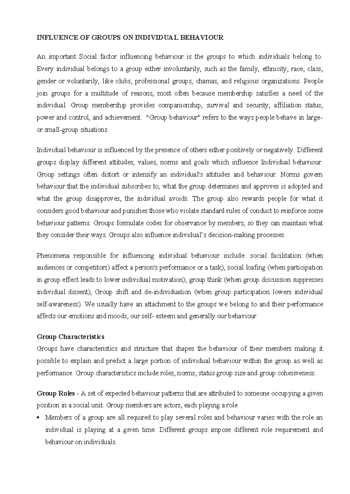 Group Behavior - INFLUENCE OF GROUPS ON INDIVIDUAL BEHAVIOUR An ...