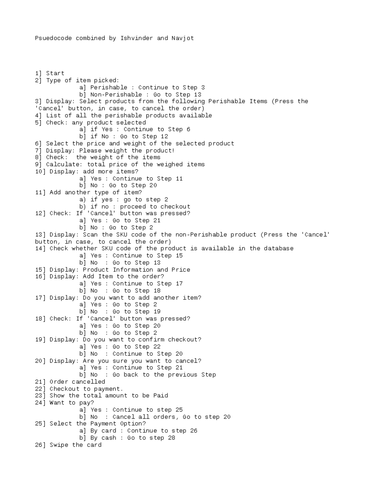 Combined psuedocode workshop 5 - Psuedocode combined by Ishvinder and ...
