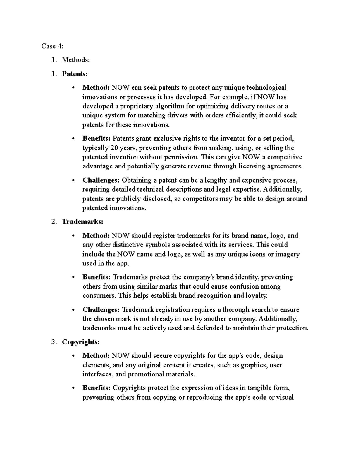 Case 4 - Case 3 final - Case 4: 1. Methods: 1. Patents: Method: NOW can ...