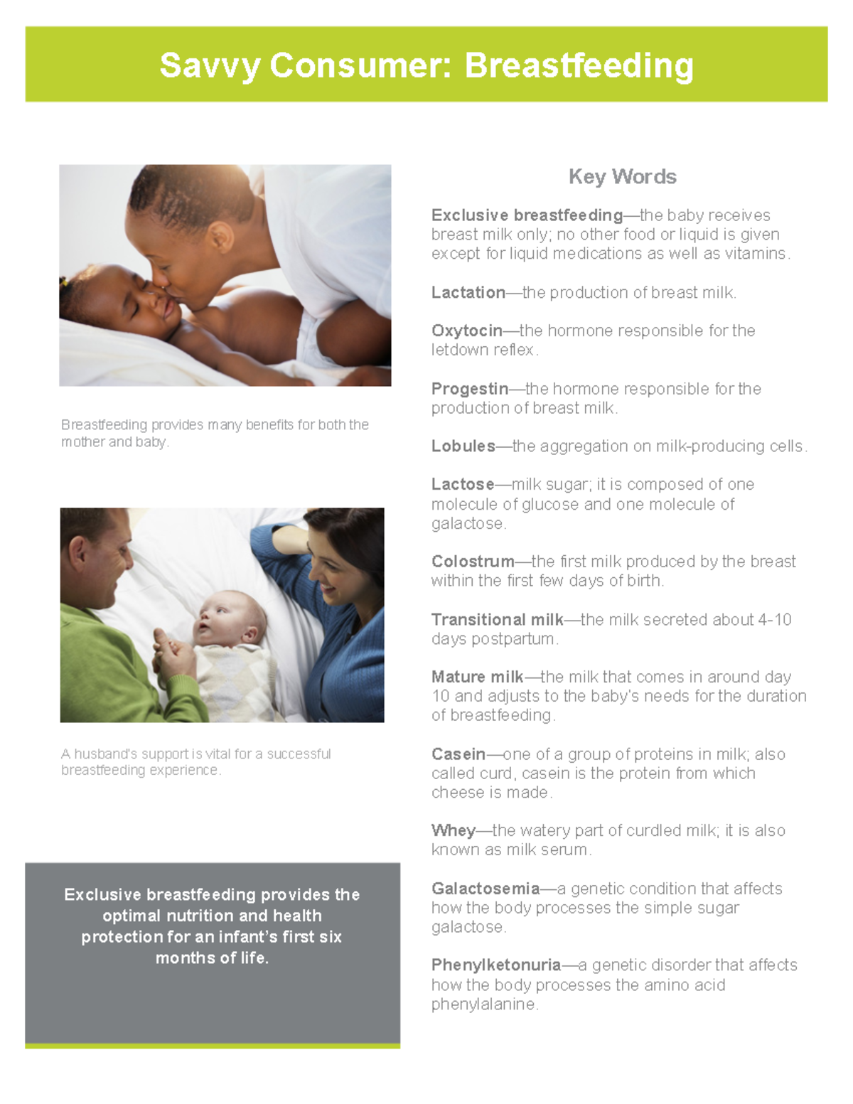 Breastfeeding - Key Words Exclusive breastfeeding—the baby receives ...