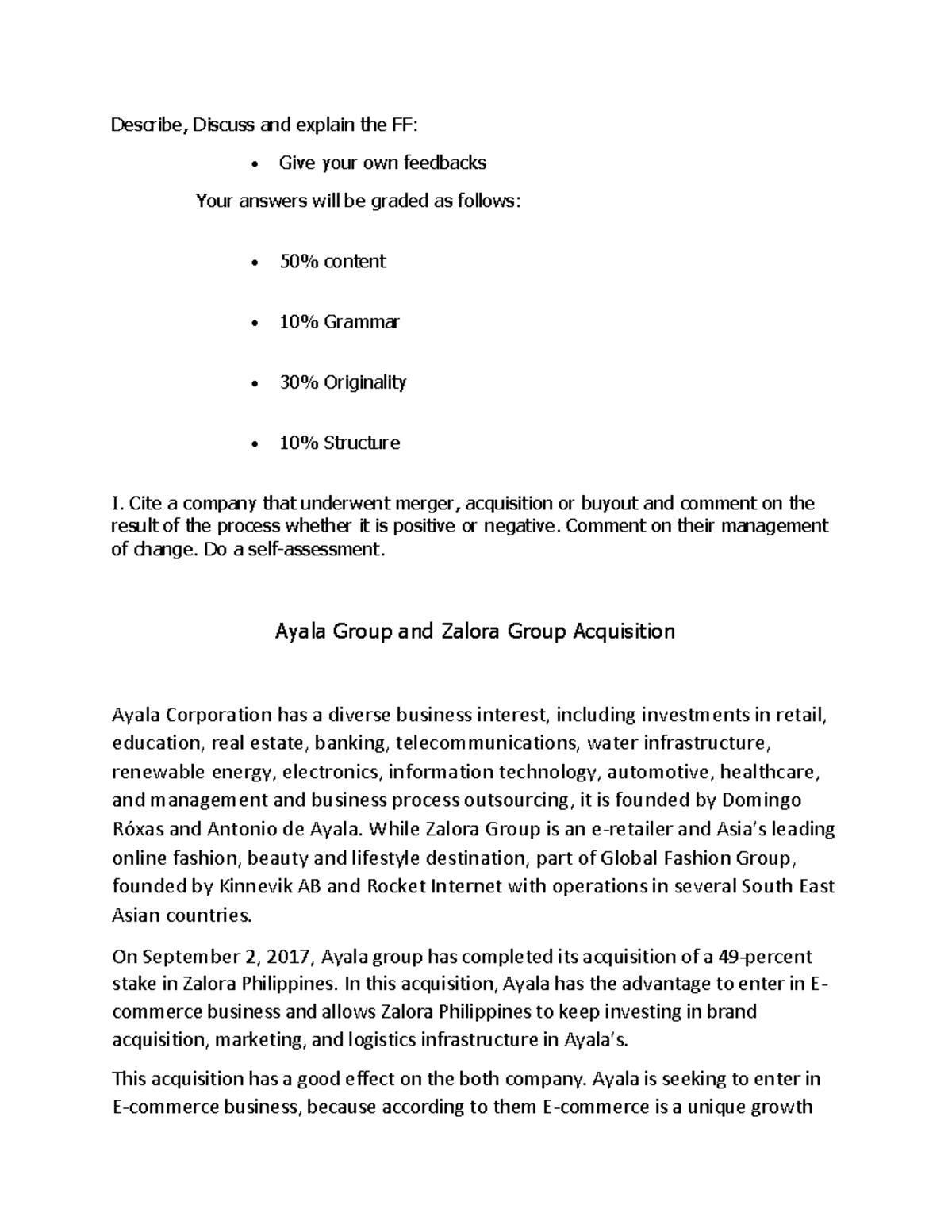 SBA - An essay for company that underwent merger, acquisition or buyout ...