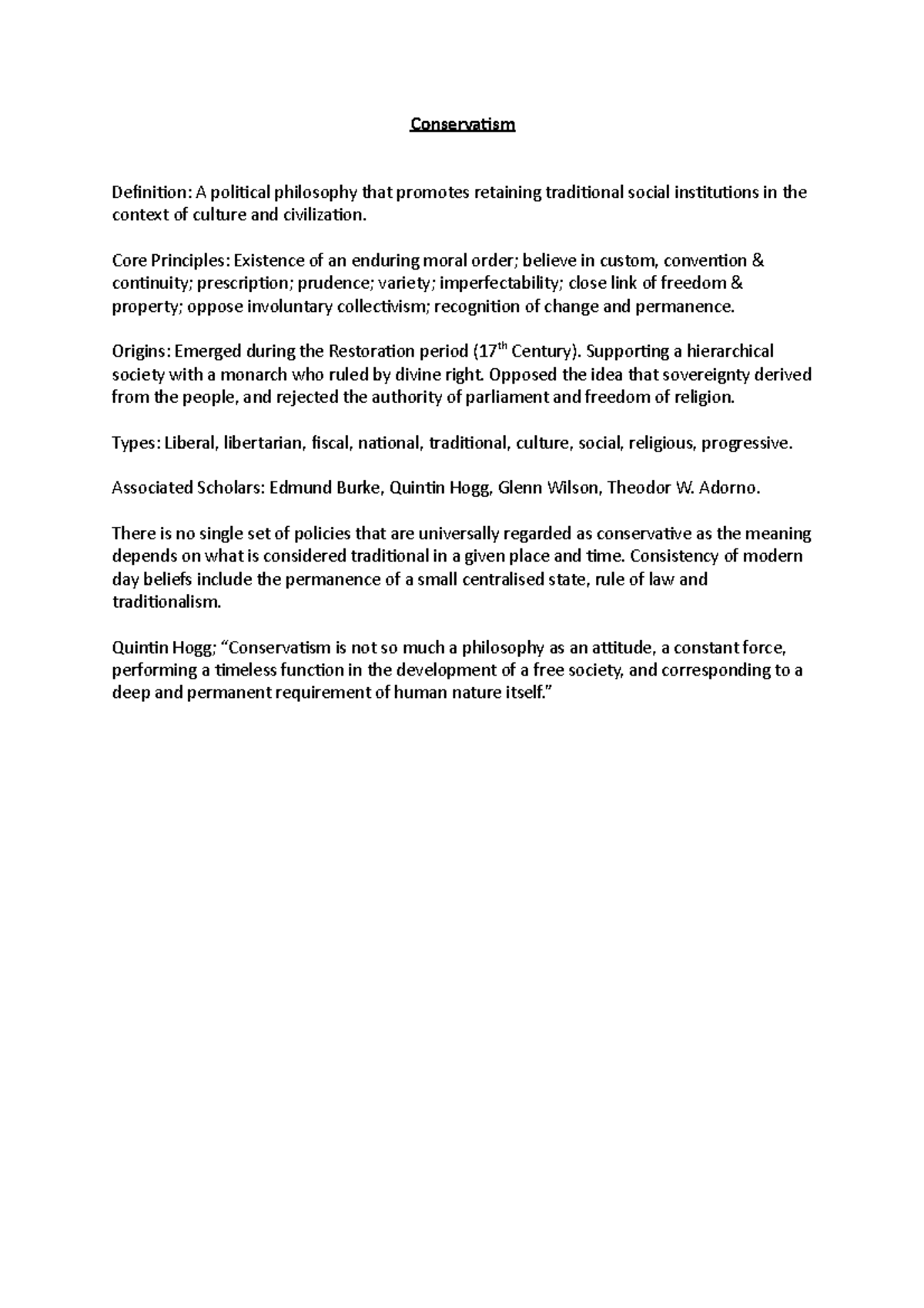 Factfile-Conservatism - Conservatism Definition: A political philosophy ...