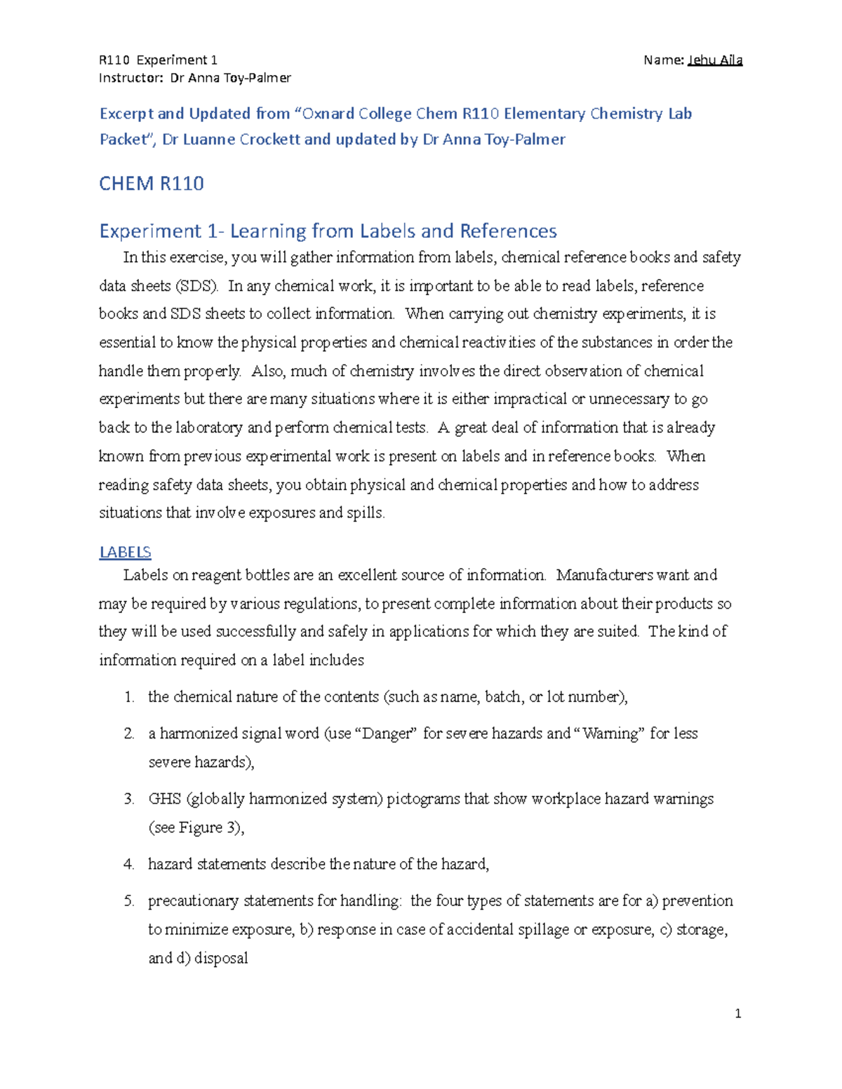 (1) Data and Report - During the experiment, the post-lab phase kicks ...