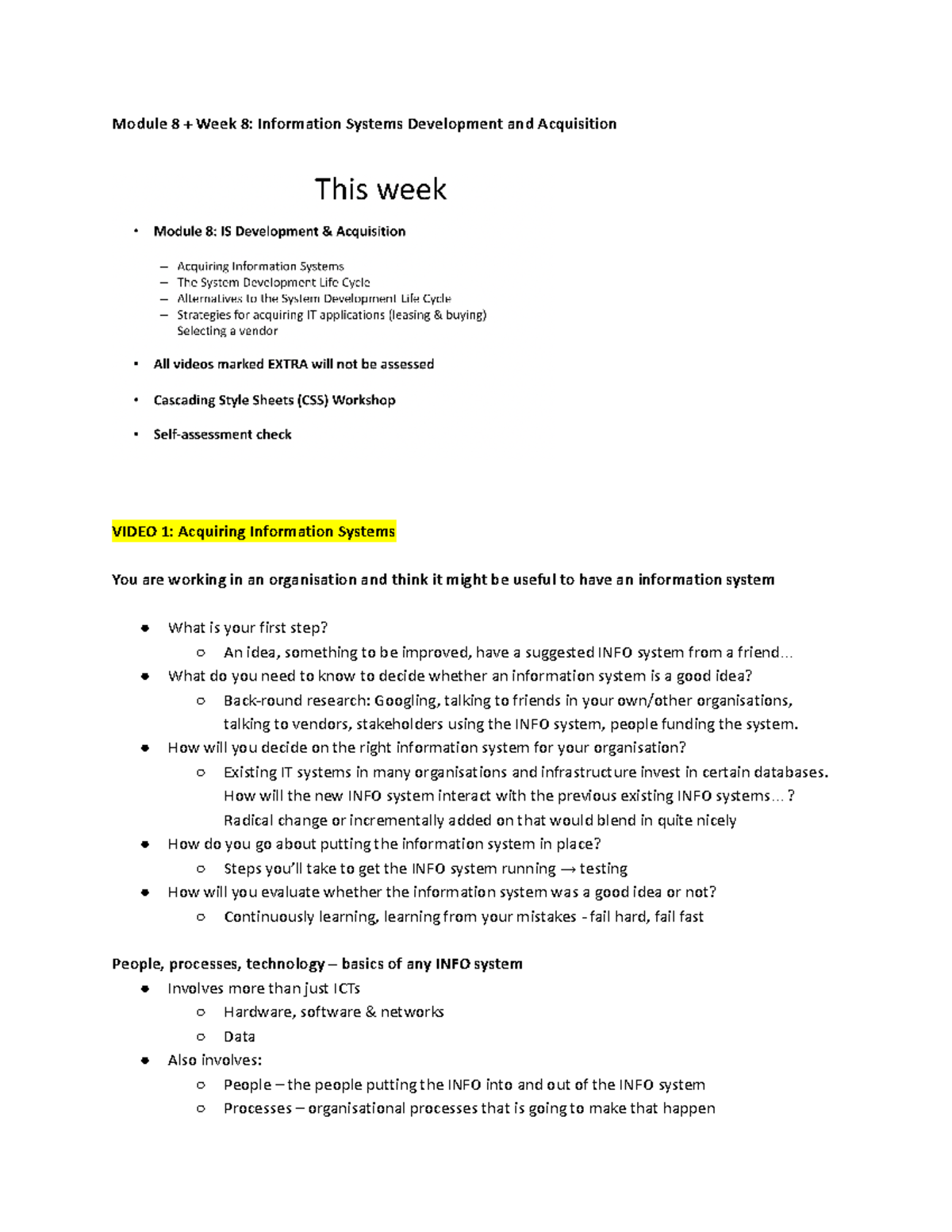 Week 8 Module INFO - Module 8 + Week 8: Information Systems Development and Acquisition VIDEO 1 ...