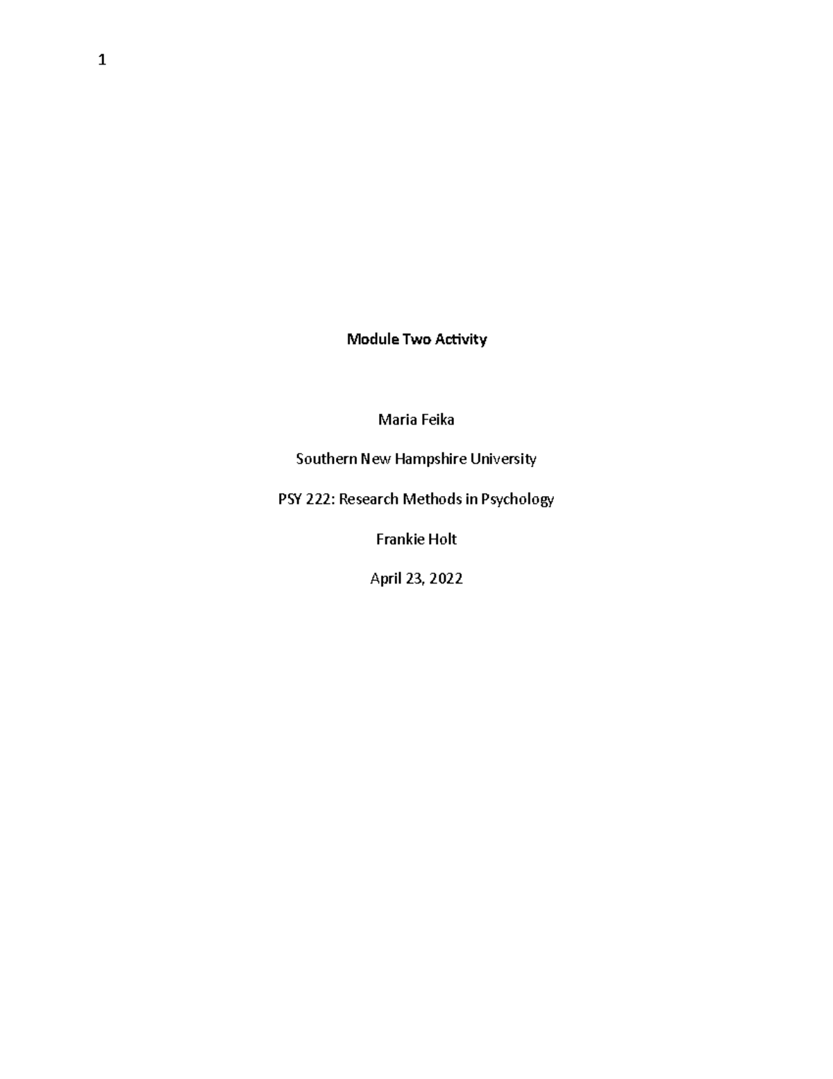 PSY 222 Module Two Activity: Research Methods in Psychology - Module ...
