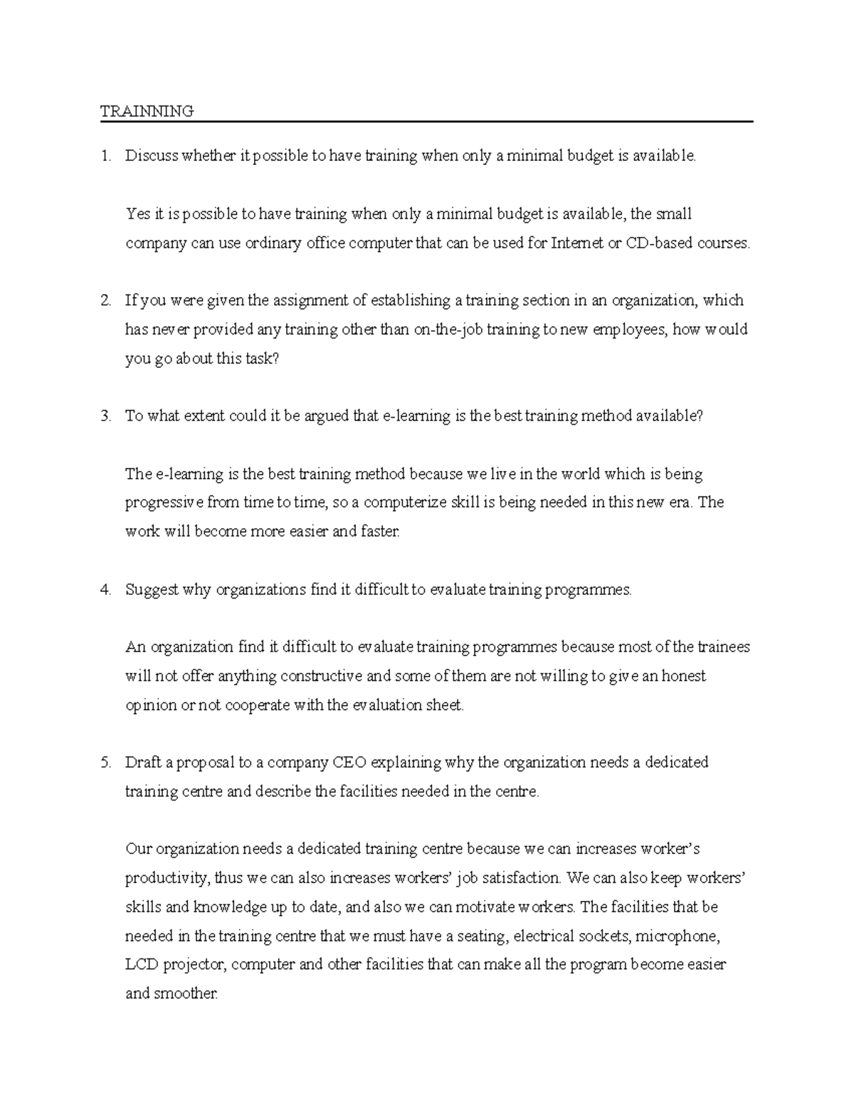 Sample/practice exam 2018, questions - TRAINNING 1. Discuss whether it ...