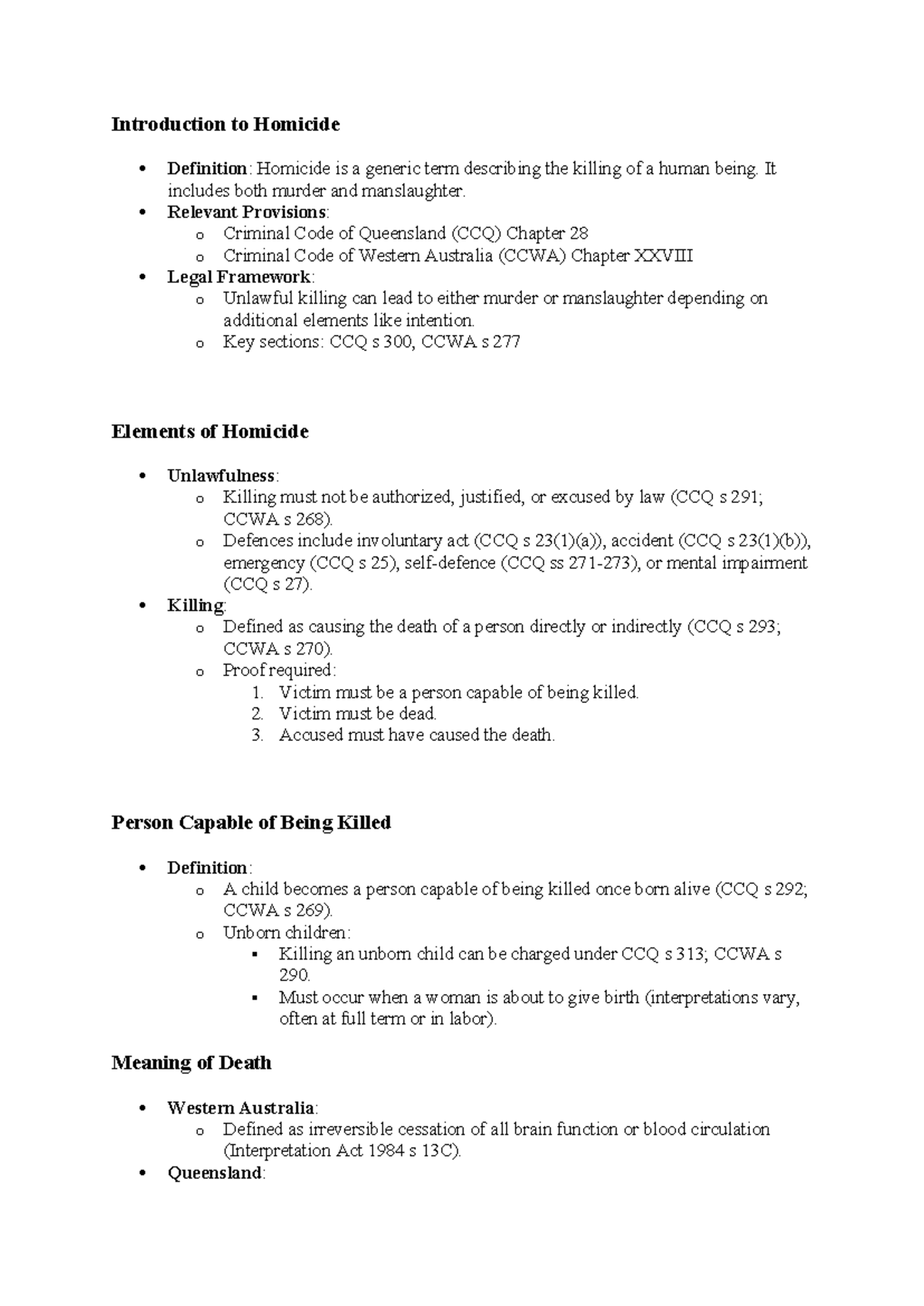 Chapter 4 notes - Introduction to Homicide Definition: Homicide is a ...
