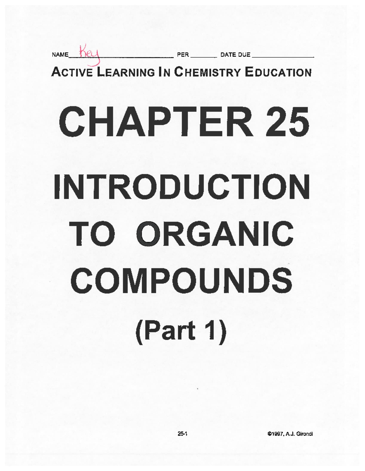 Handout - organic chemistry package 1 key - NAME ...
