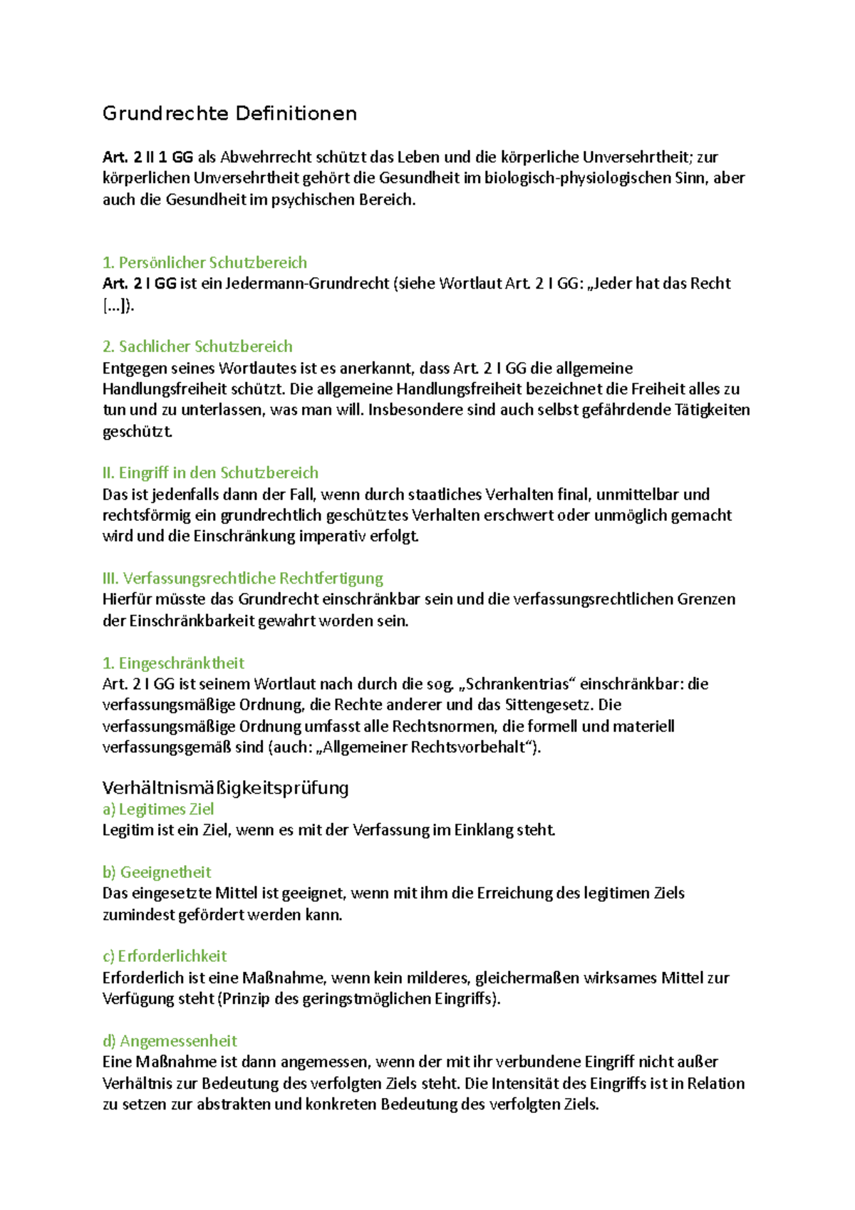 Grundrechte Definitionen - 2 II 1 GG als Abwehrrecht schützt das Leben ...