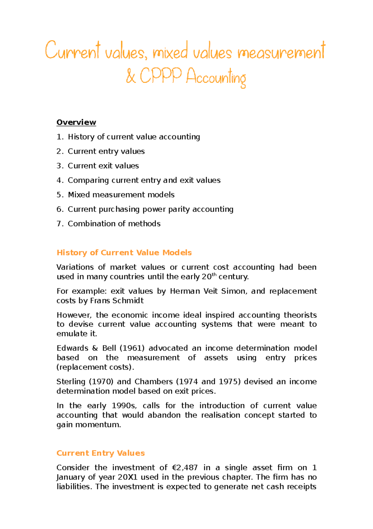 Current values, mixed values measurement and CPPP accounting - Overview ...