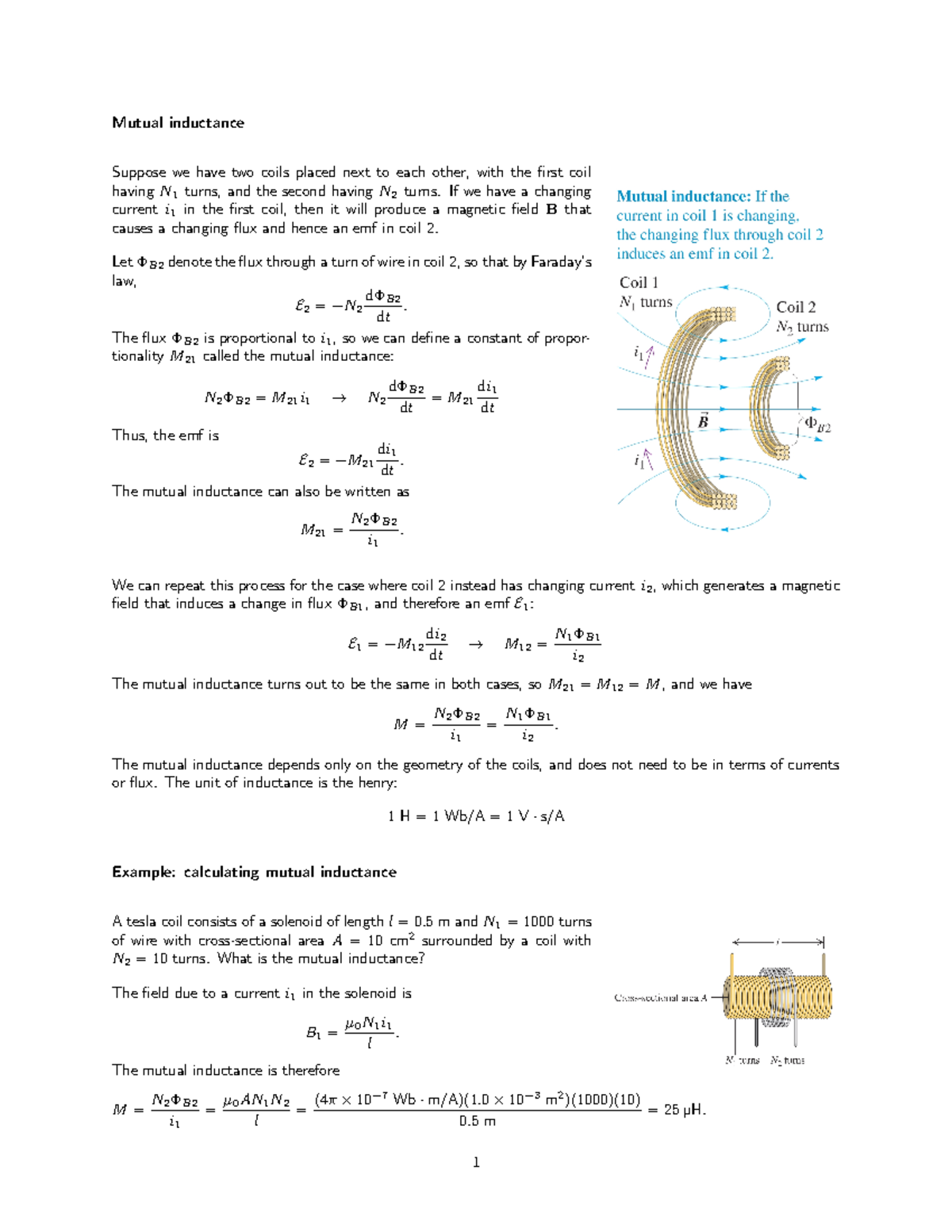 Week4 notes - Mutual inductance Suppose we have two coils placed next ...