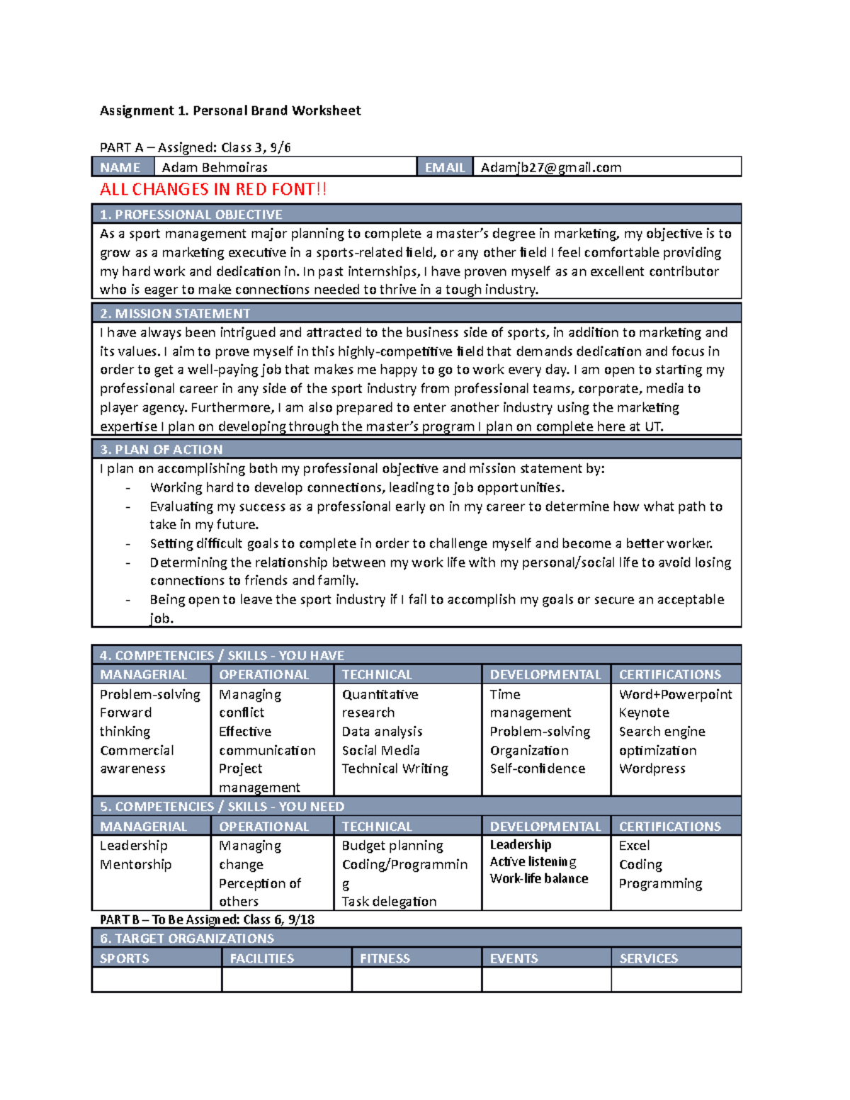 KIN 350 Assign 1 Personal Brand Worksheet - Assignment 1. Personal ...
