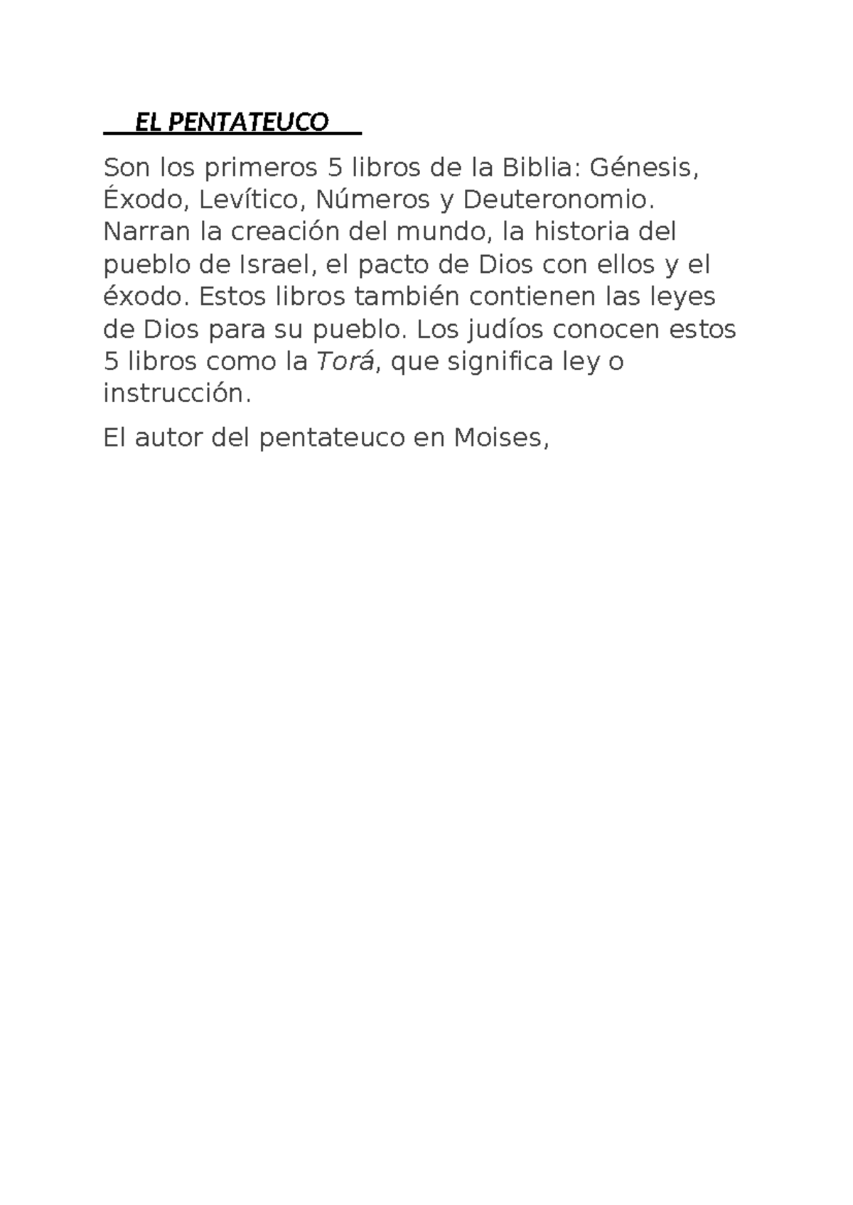 El Pentateuco - Religión - EL PENTATEUCO Son los primeros 5 libros de ...