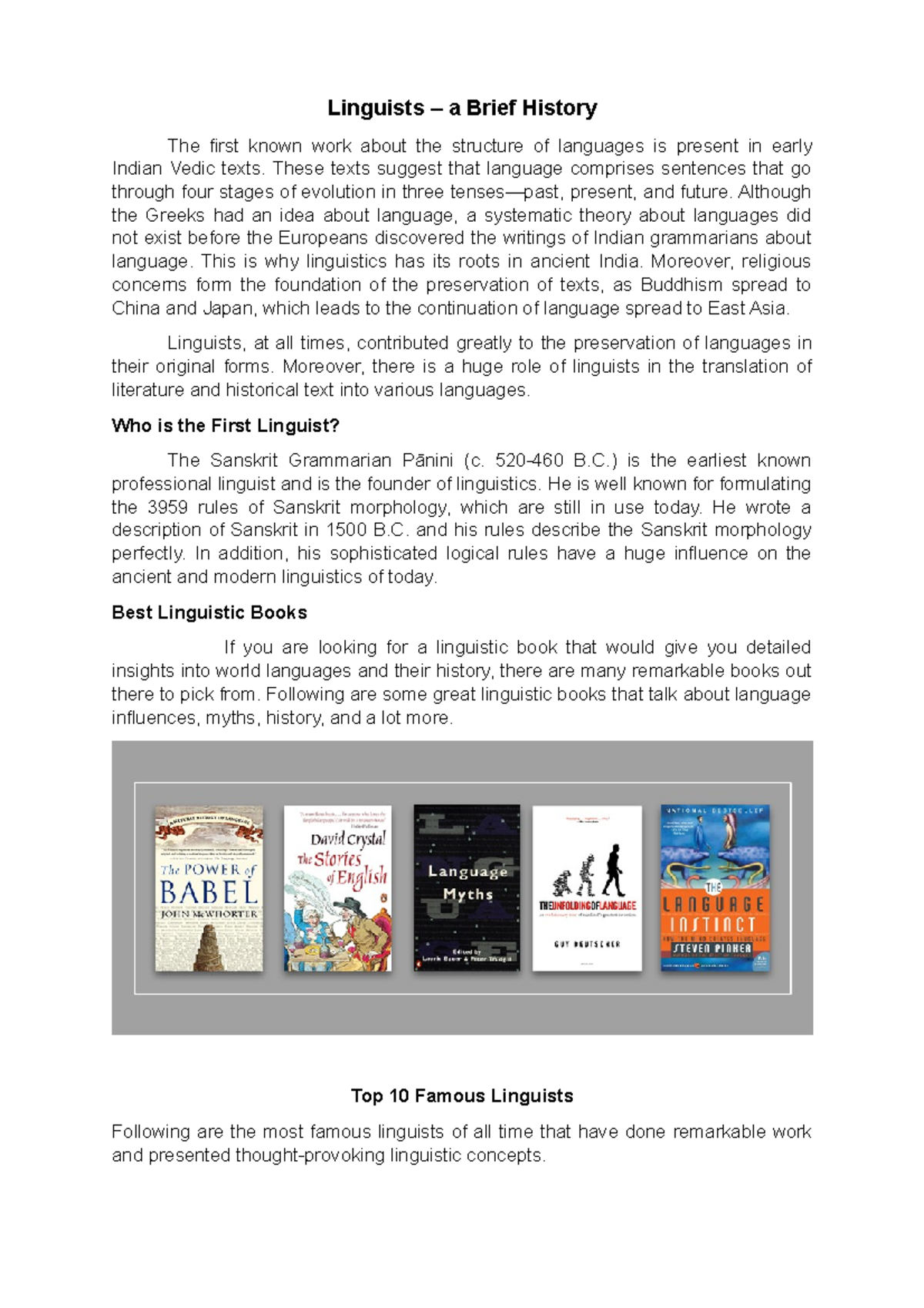 Chapter 3 - Linguists – a Brief History The first known work about the structure of languages is ...