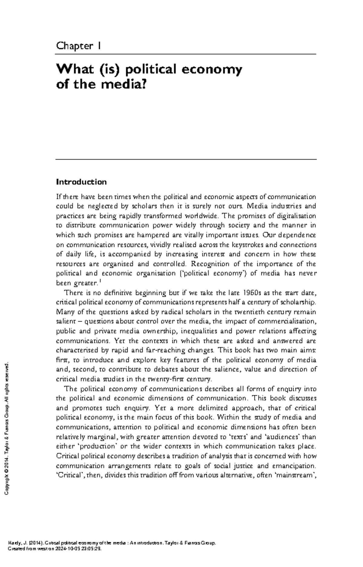 Critical Political Economy of the Media An Introdu... - (Part I Mapping ...