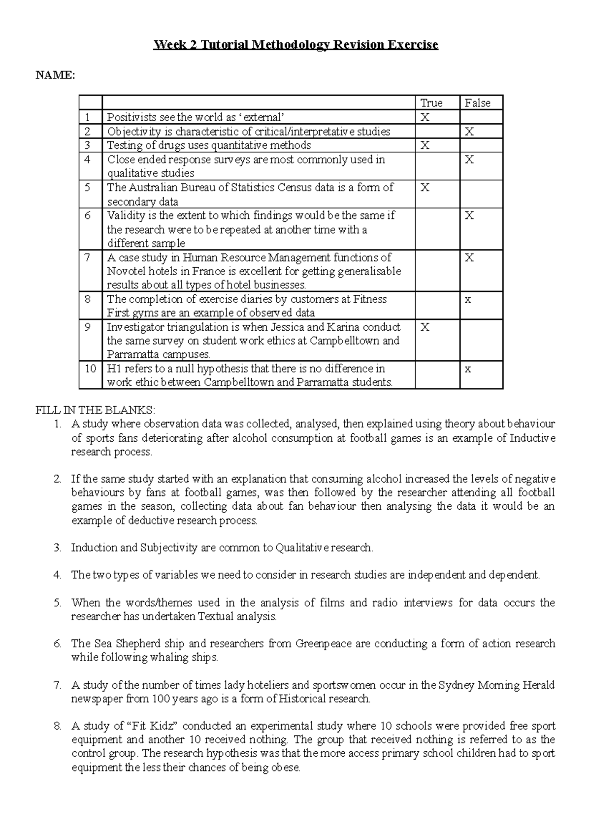 Tutorial 2 Methodology Revision Exercise - 200991 - UWS - Studocu