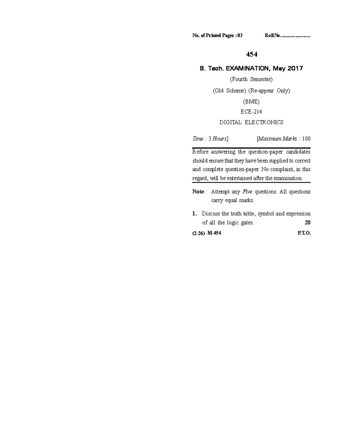 Dsd 1 - Pyq of dsd - (2-26) M-454 P.T. No. of Printed Pages : 03 Roll No ...