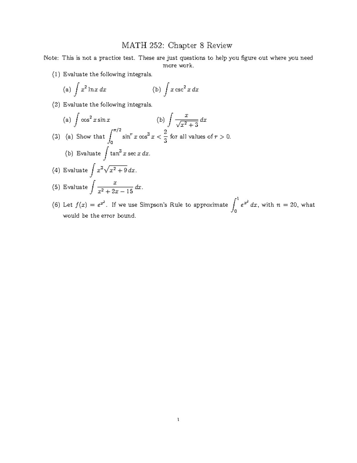 Chapter 8 Review - MATH 252: Chapter 8 Review Note: This is not a ...