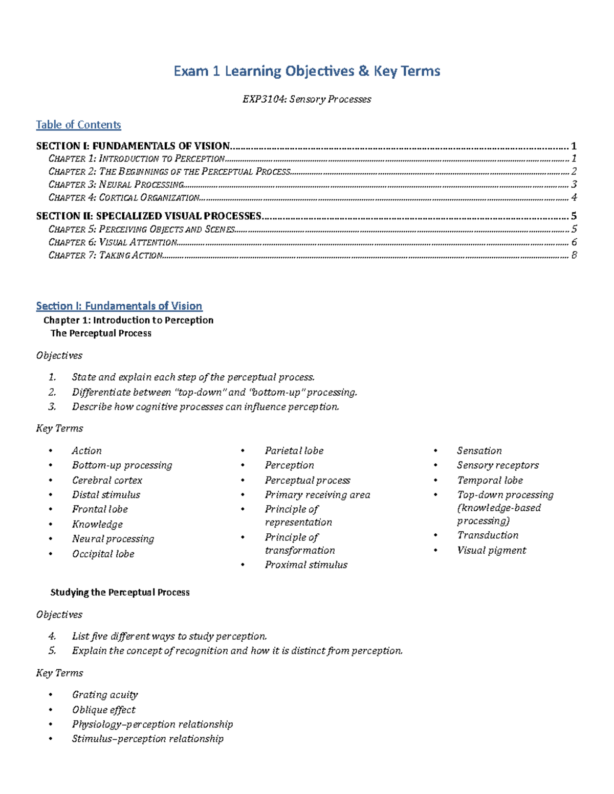 EXP3104 Exam1 Chapters Outline - Exam 1 Learning Objectives & Key Terms ...