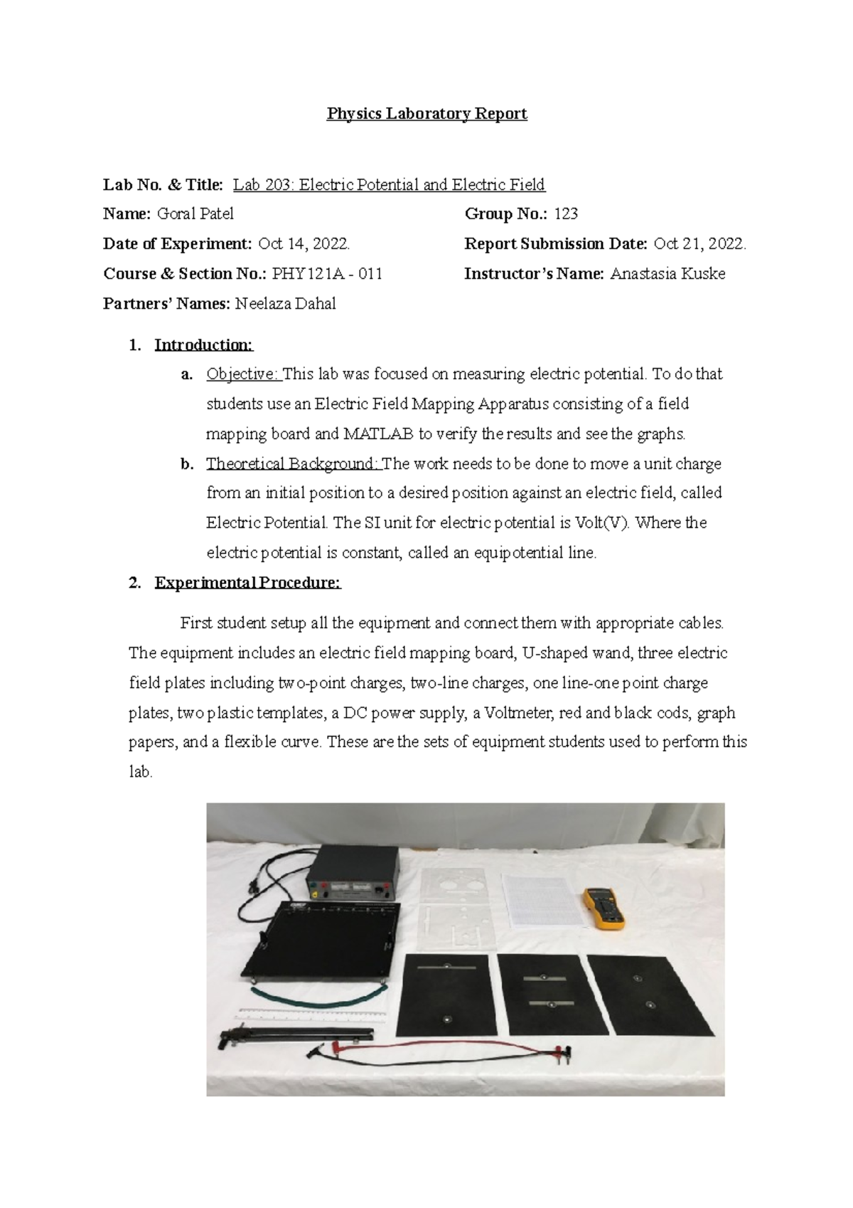 PHY121 Lab#4 - This is a Lab report of Physics-2. - Physics Laboratory Report Lab No. & Title ...