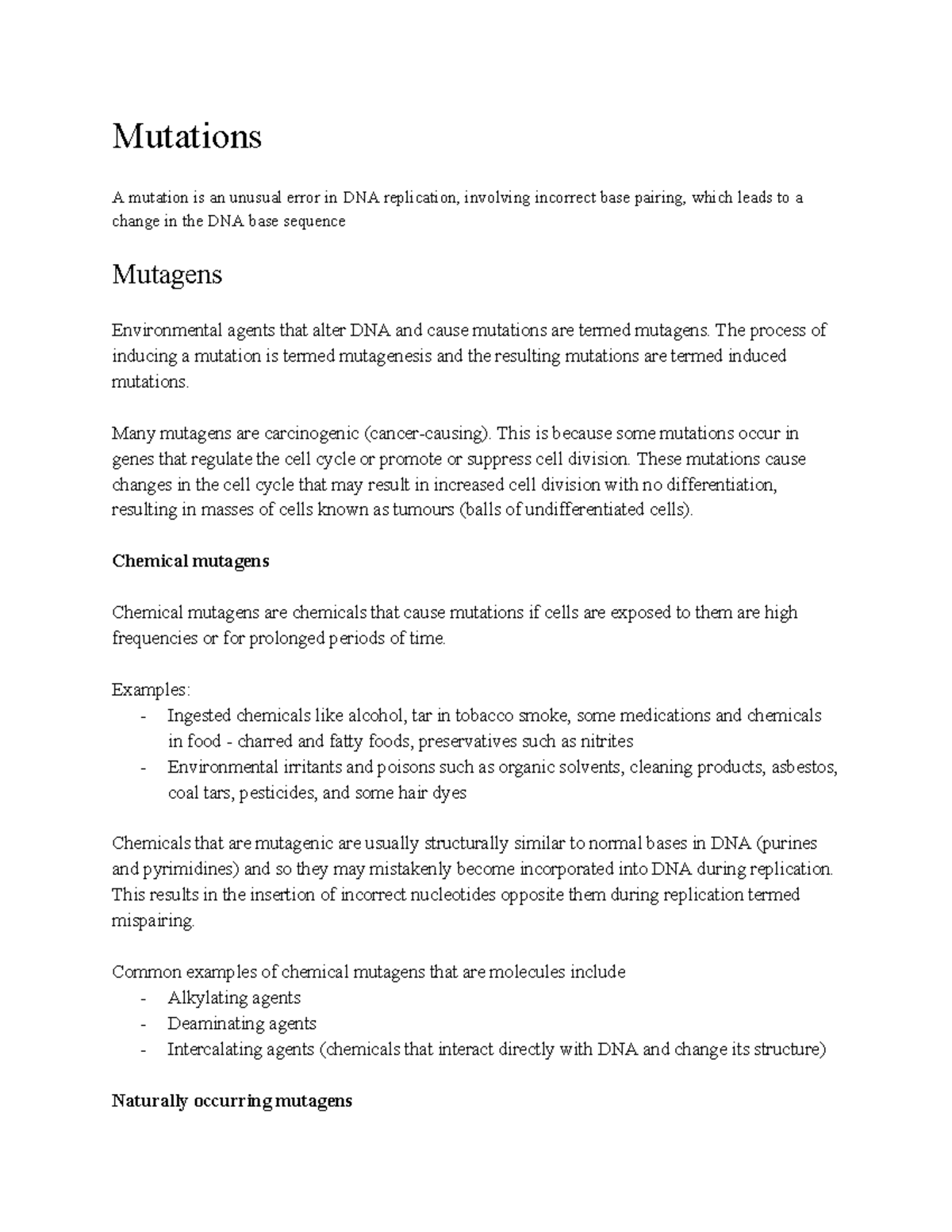 2020 Biology HSC Gentic-Change-Mutations-Notes - Mutations A mutation ...