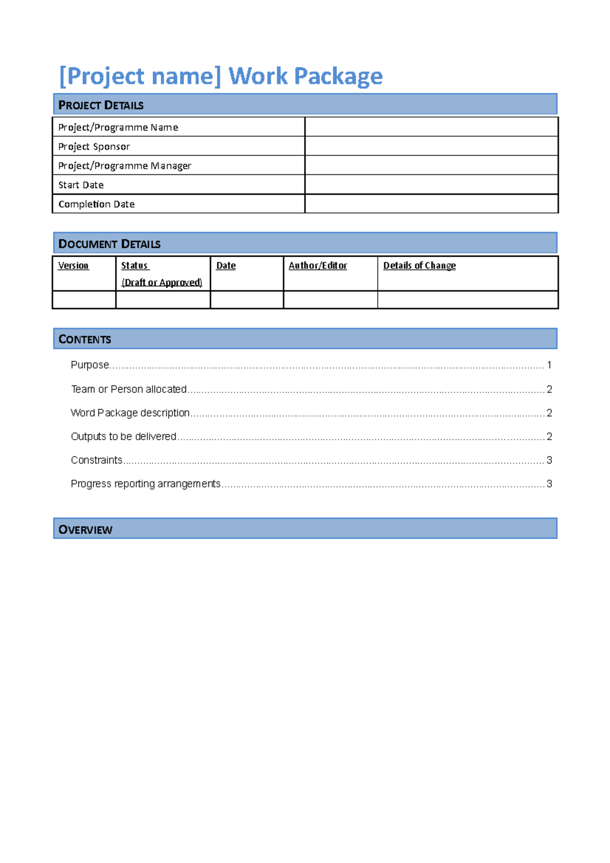 L3 - Example of Work Package - [Project name] Work Package PROJECT ...