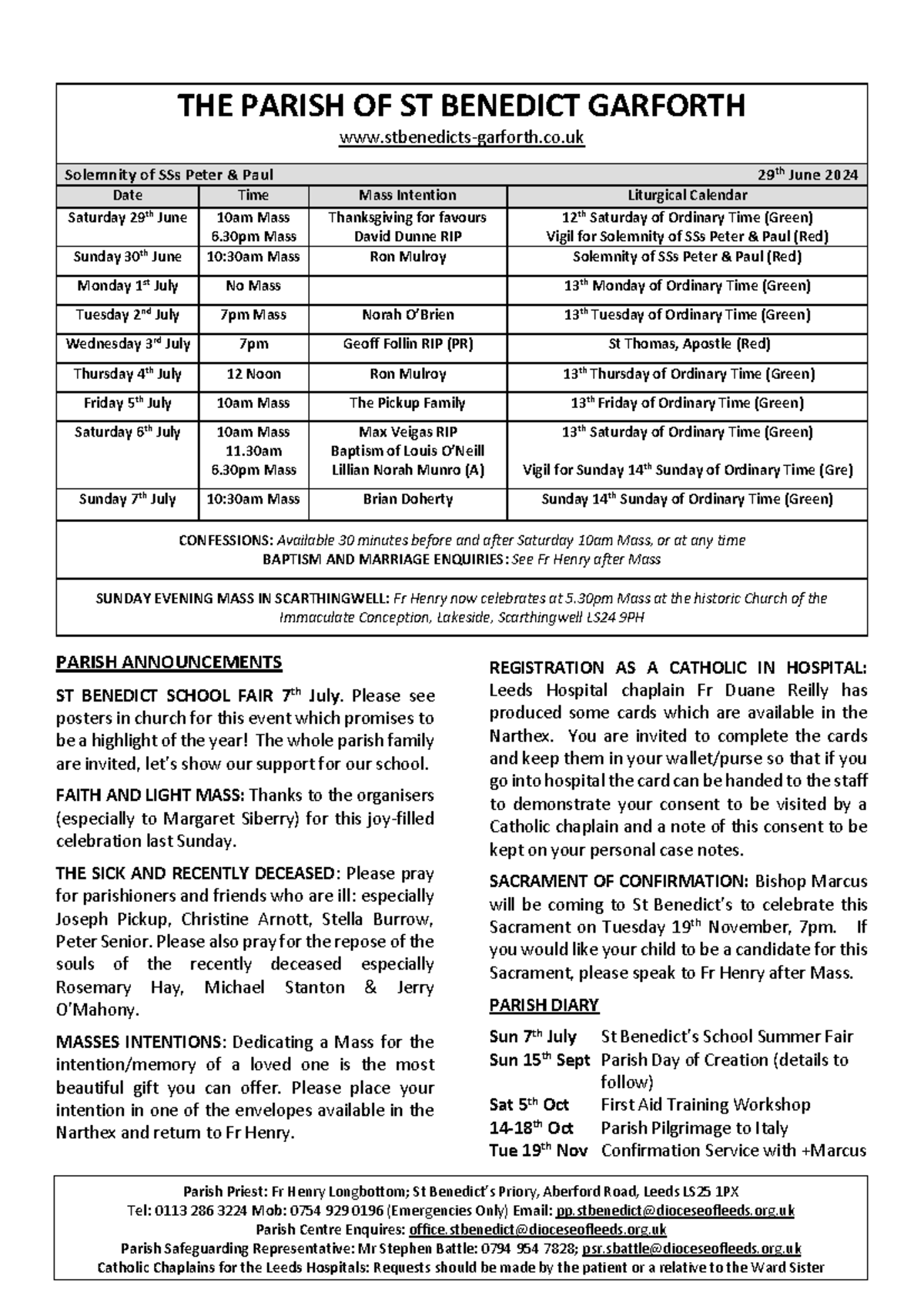 Sun 30th June 2024 - Saints Peter & Paul - THE PARISH OF ST BENEDICT ...