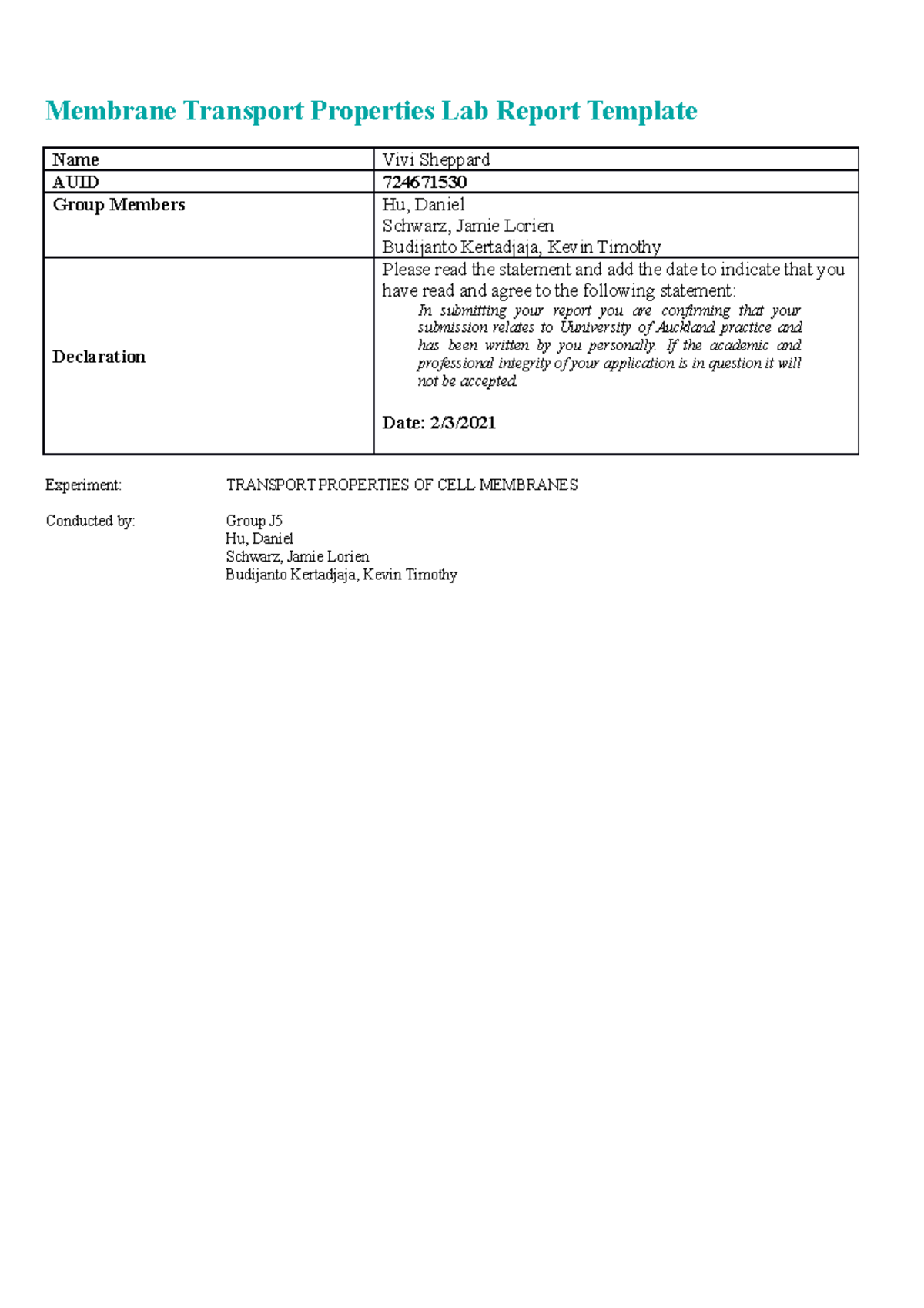 Report 1 - good - Membrane Transport Properties Lab Report Template ...